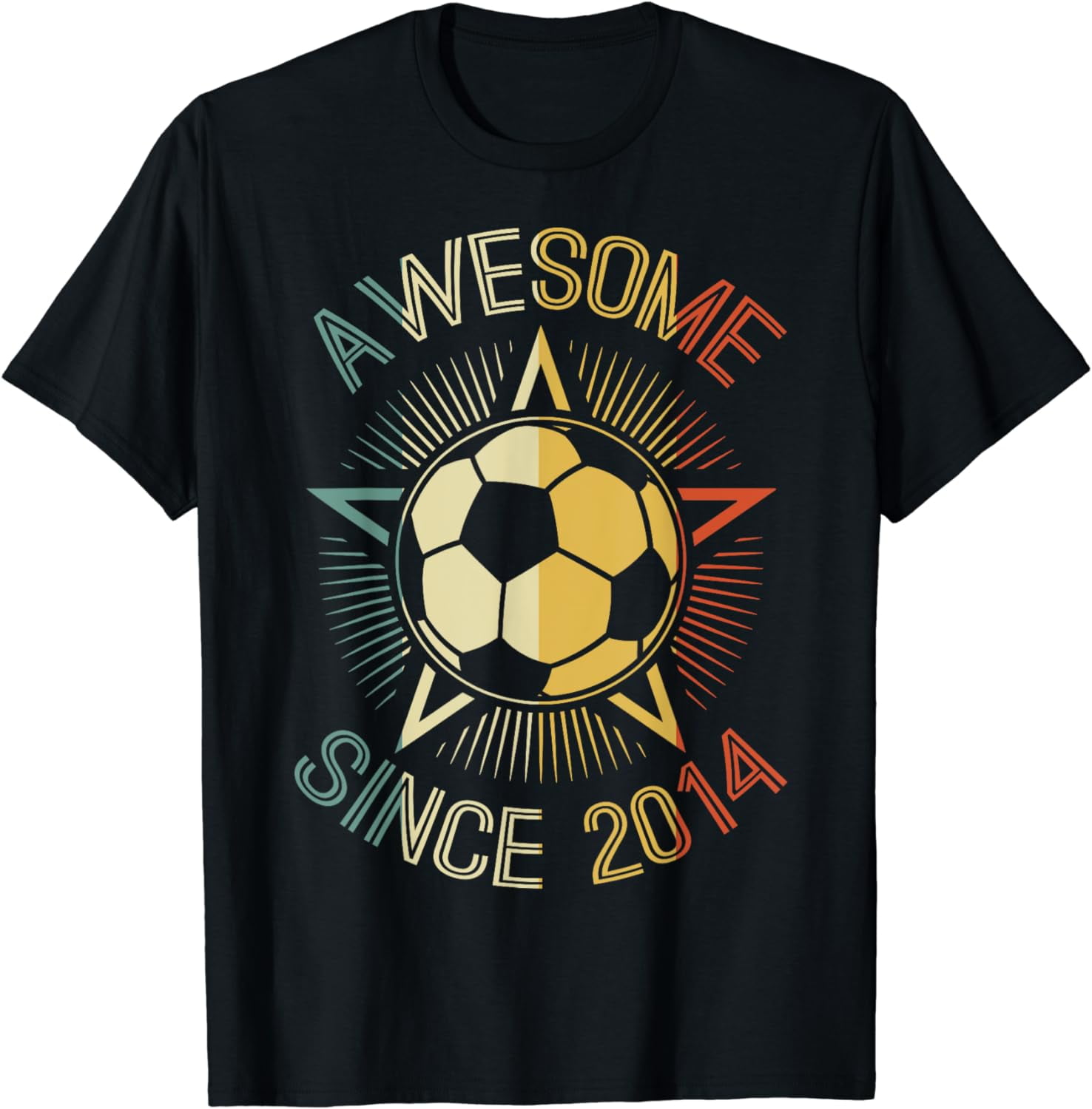 Awesome Since 2014 Soccer Birthday Retro Team Bday Cotton T-Shirt ...