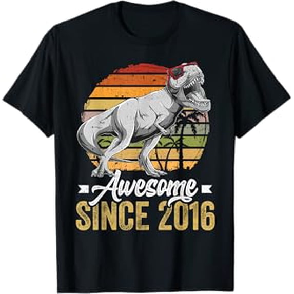 Awesome Since 2016 T-Rex Dinosaur T-Shirt for 10th Birthday Celebration ...