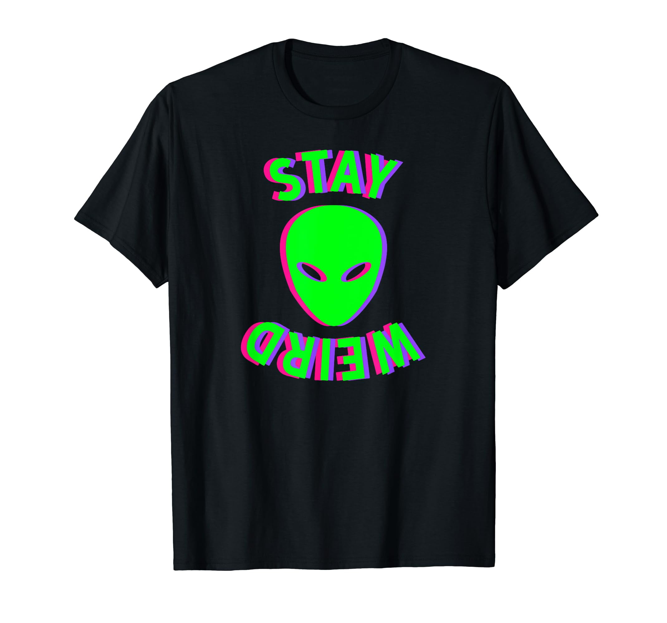 Awesome Stay Weird Alien Face Glitch UFO Extraterrestrial T-Shirt ...
