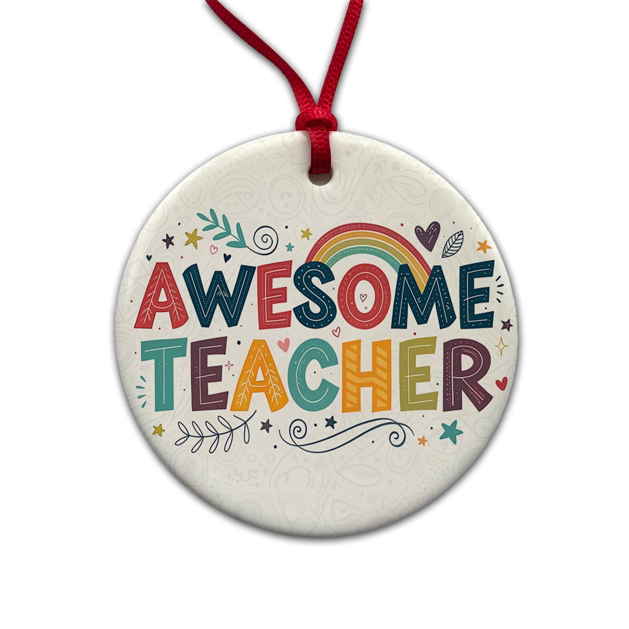 Awesome Teacher Inspirational Christmas Tree Holiday Round Ceramic ...
