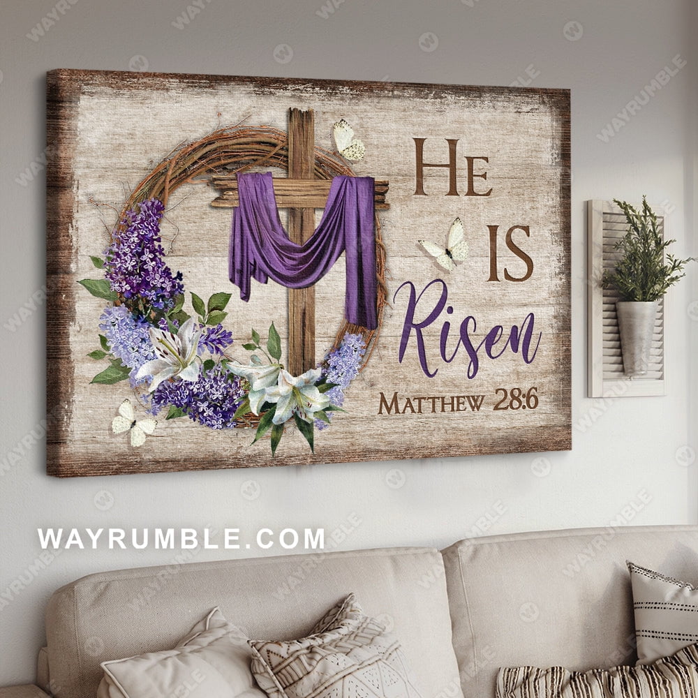 Awesome cross, White butterfly, Floral wreath, He is risen - Jesus Landscape poster Prints ...