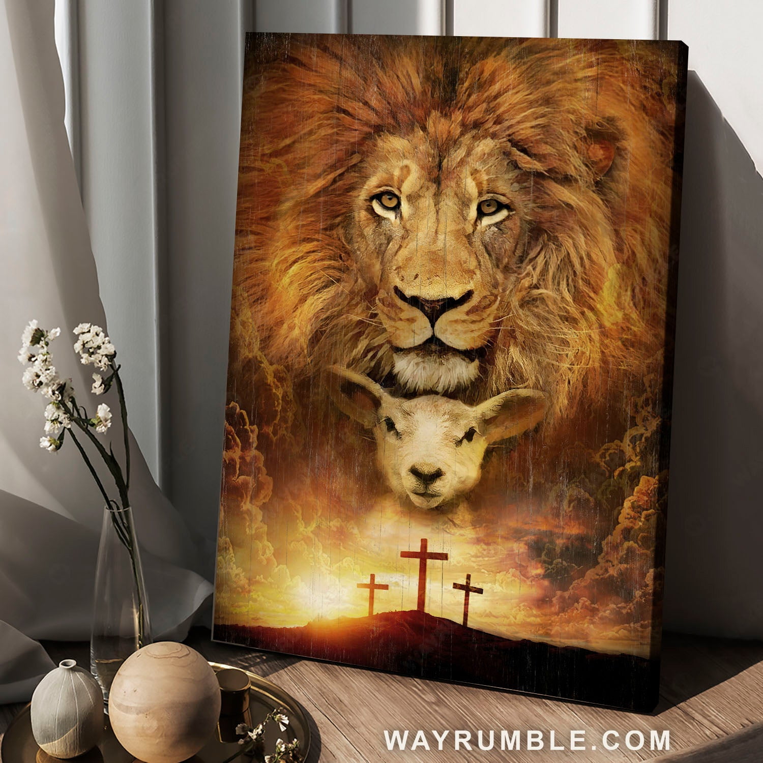Awesome lion head, Lion of Judah, Lamb of God, Three crosses on hill ...