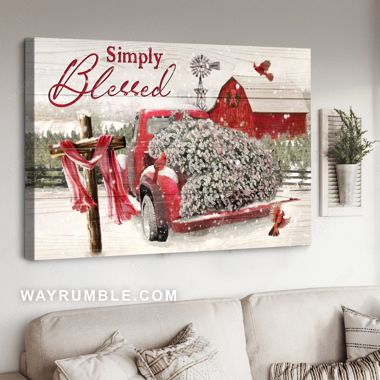 Awesome red truck, Snowy farm, Wooden cross, Red cardianal, Simply ...