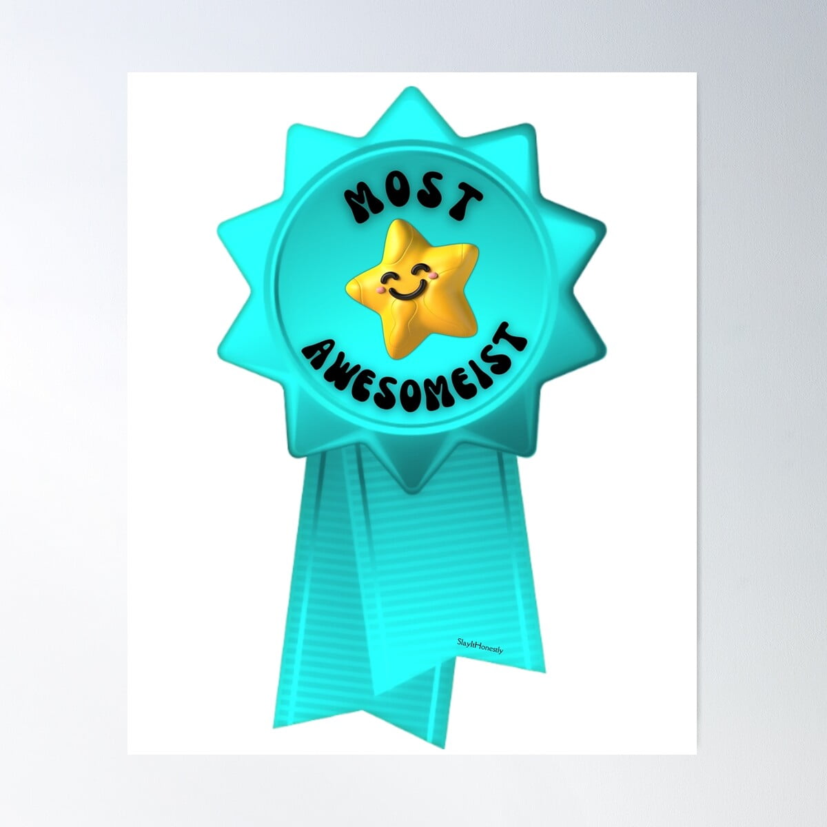 Most Awesomeist Blue Ribbon 3D Smiling Star Award Sticker For Kids ...