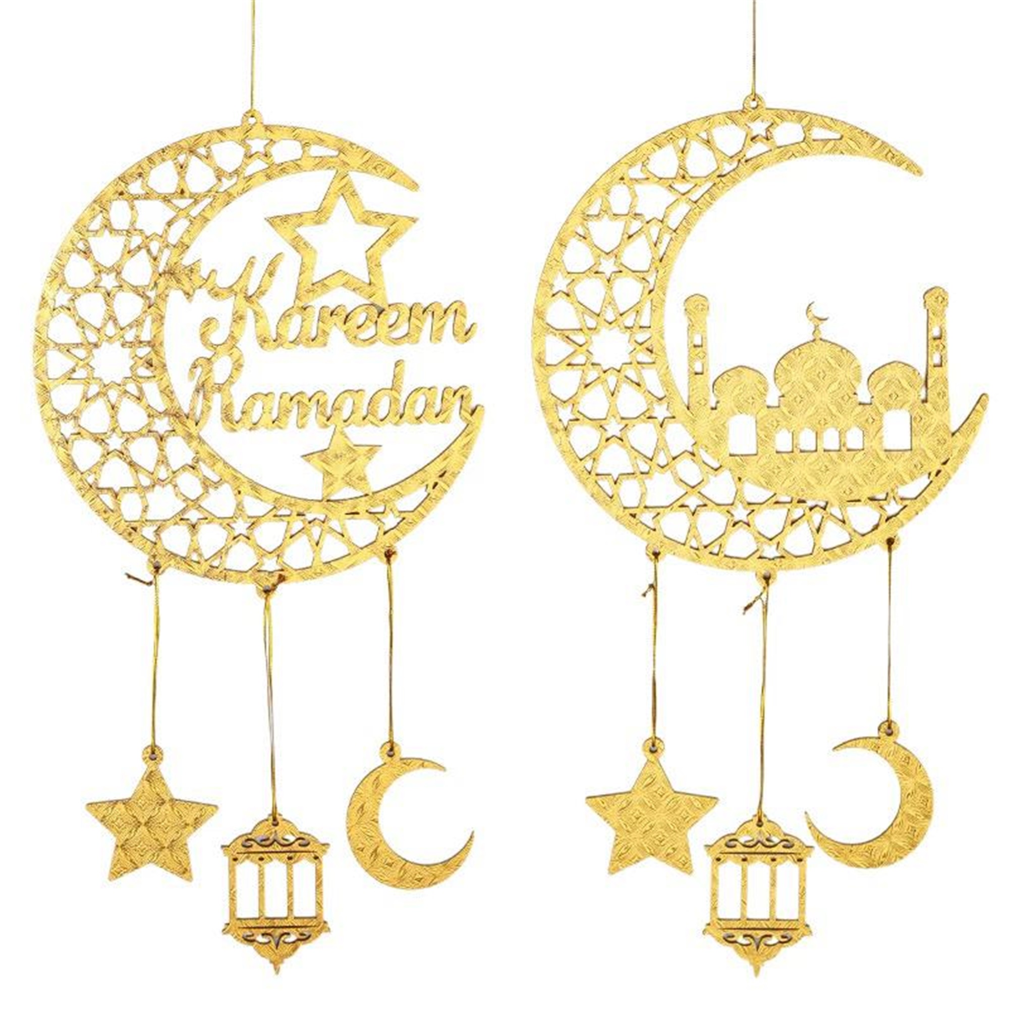 Awevudst 2 Pcs Ramadan Moon Decor Wooden Crescent Moon Hanging/Desk ...