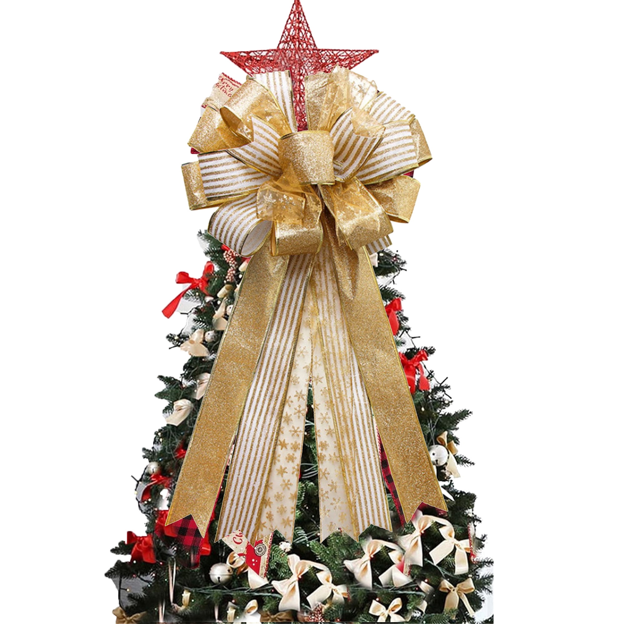 Awevudst Christmas Tree Topper, Rustic Buffalo Plaid Decorative Bow for ...