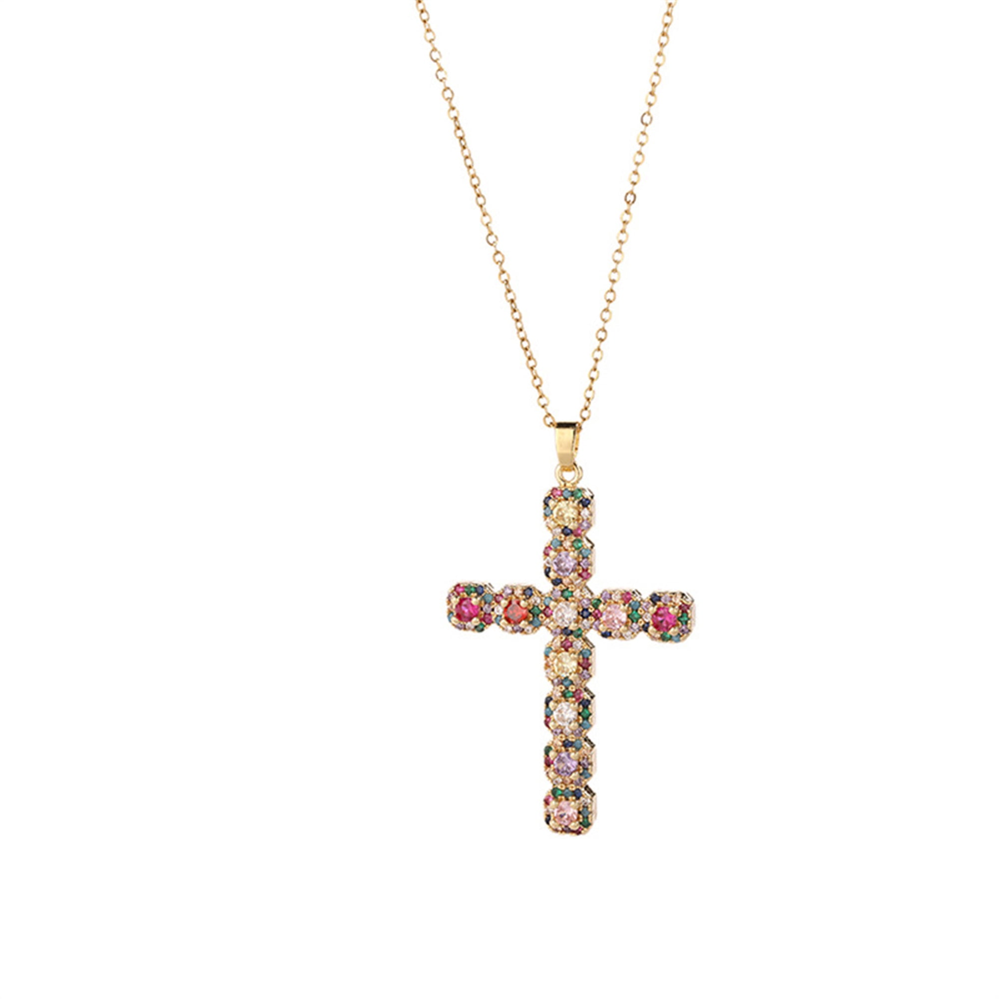 Awevudst Classic Cross Pendant Chain Necklace Bling Rhinestone Pendant ...
