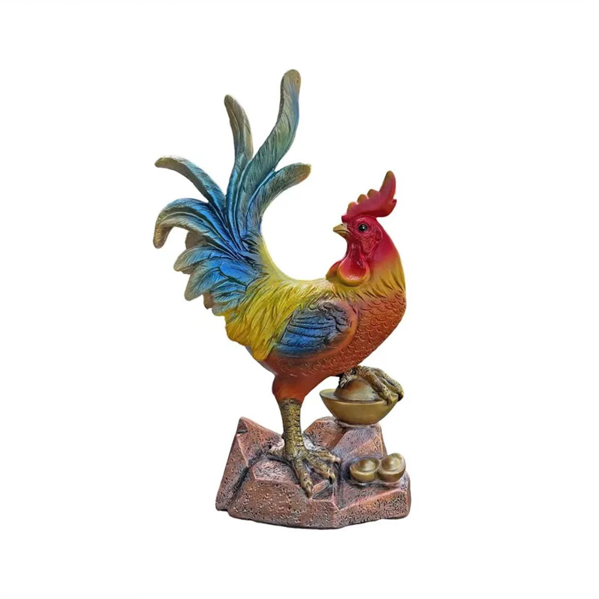 Awevudst Home Resin Statue Rooster Shape with Gold Ingots Cute ...