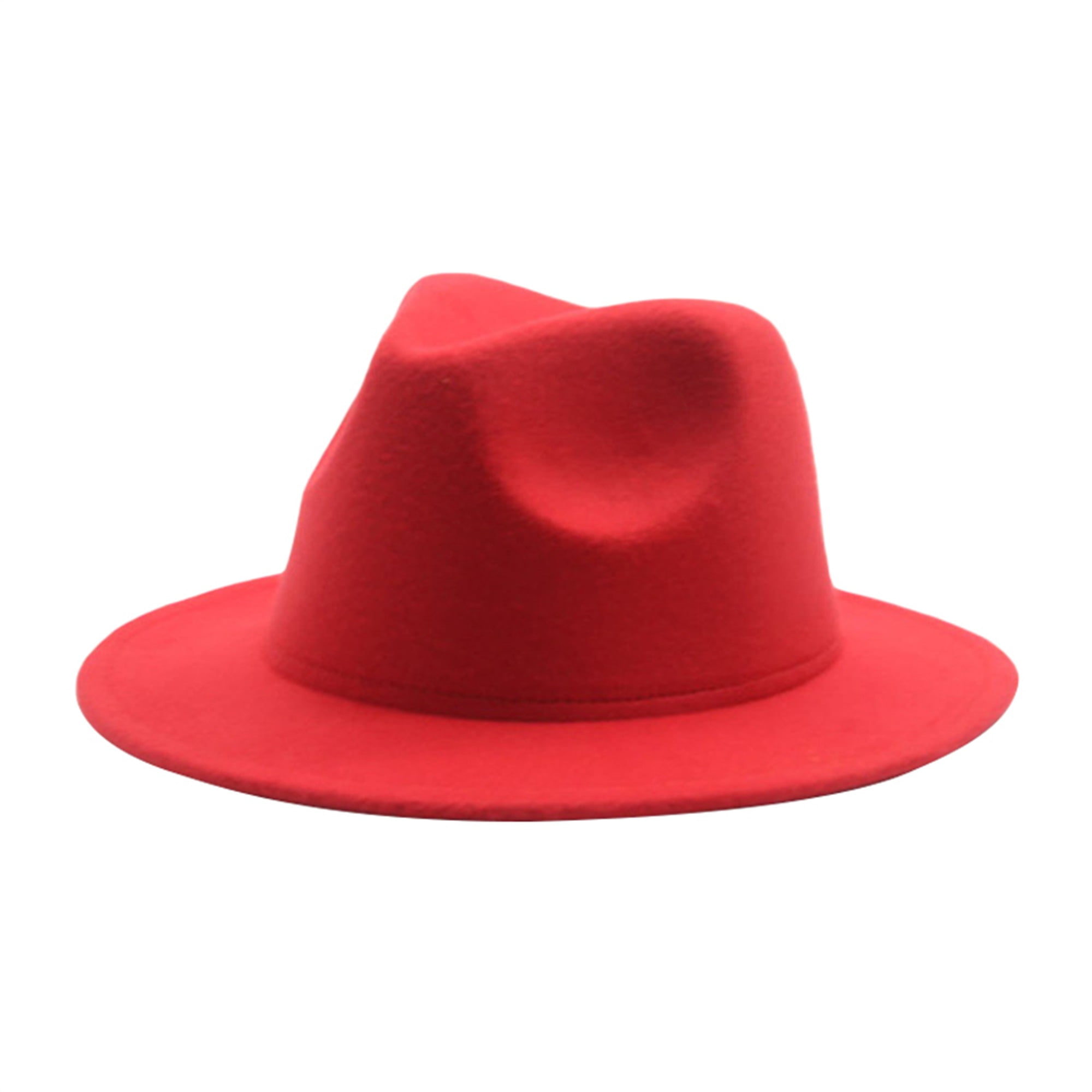 Awevudst Kid Fedora Hat Solid Color Jazz Hats Classic Wide Brim Panama ...