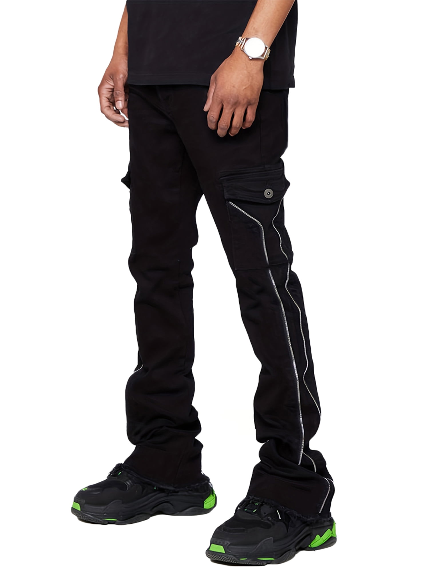Awevudst Mens Cargo Jeans Tight Fitted Straight Leg Stacked Long Pants