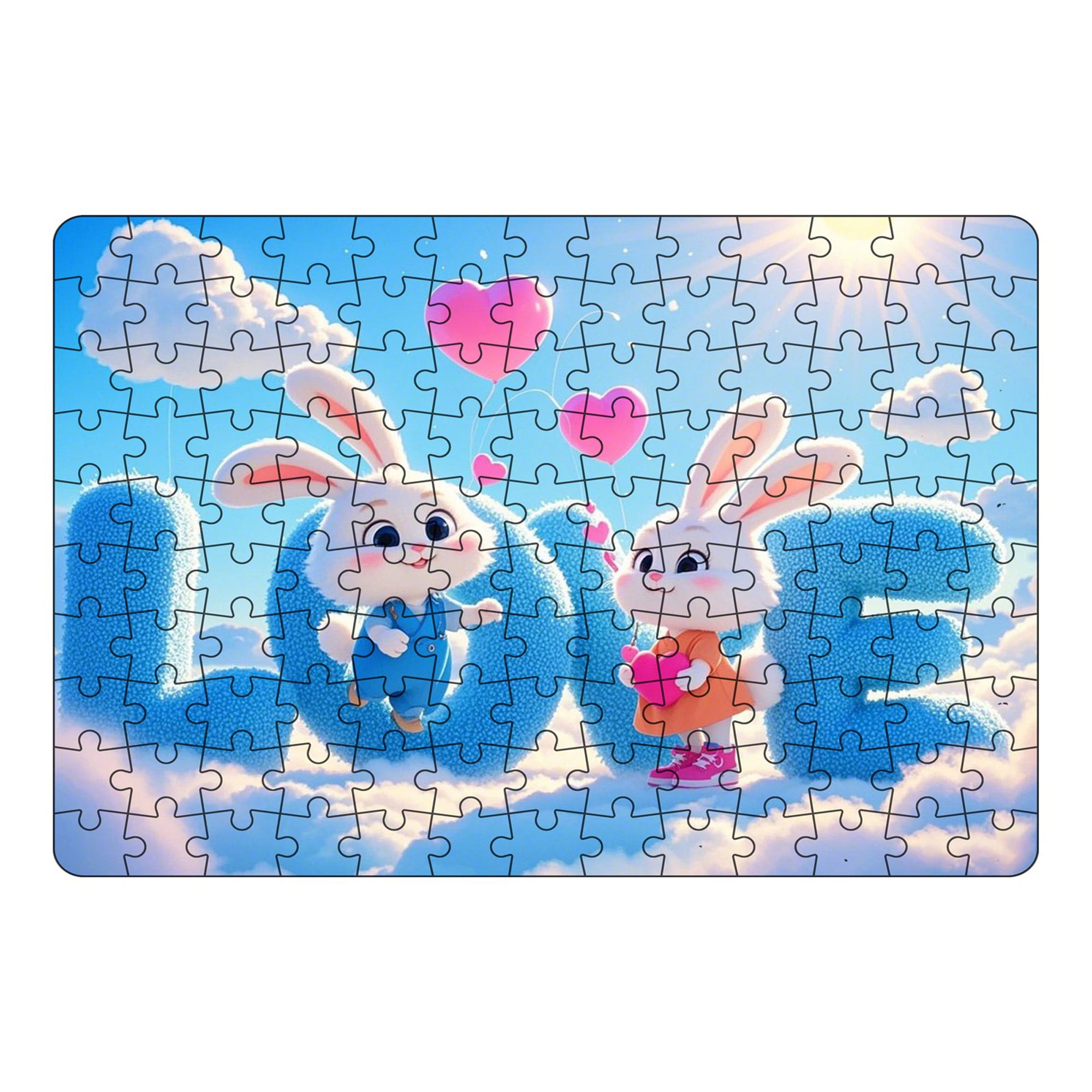 Awevudst Valentine’s Day Jigsaw Puzzles Cute Bunny Couple Paper Puzzles ...
