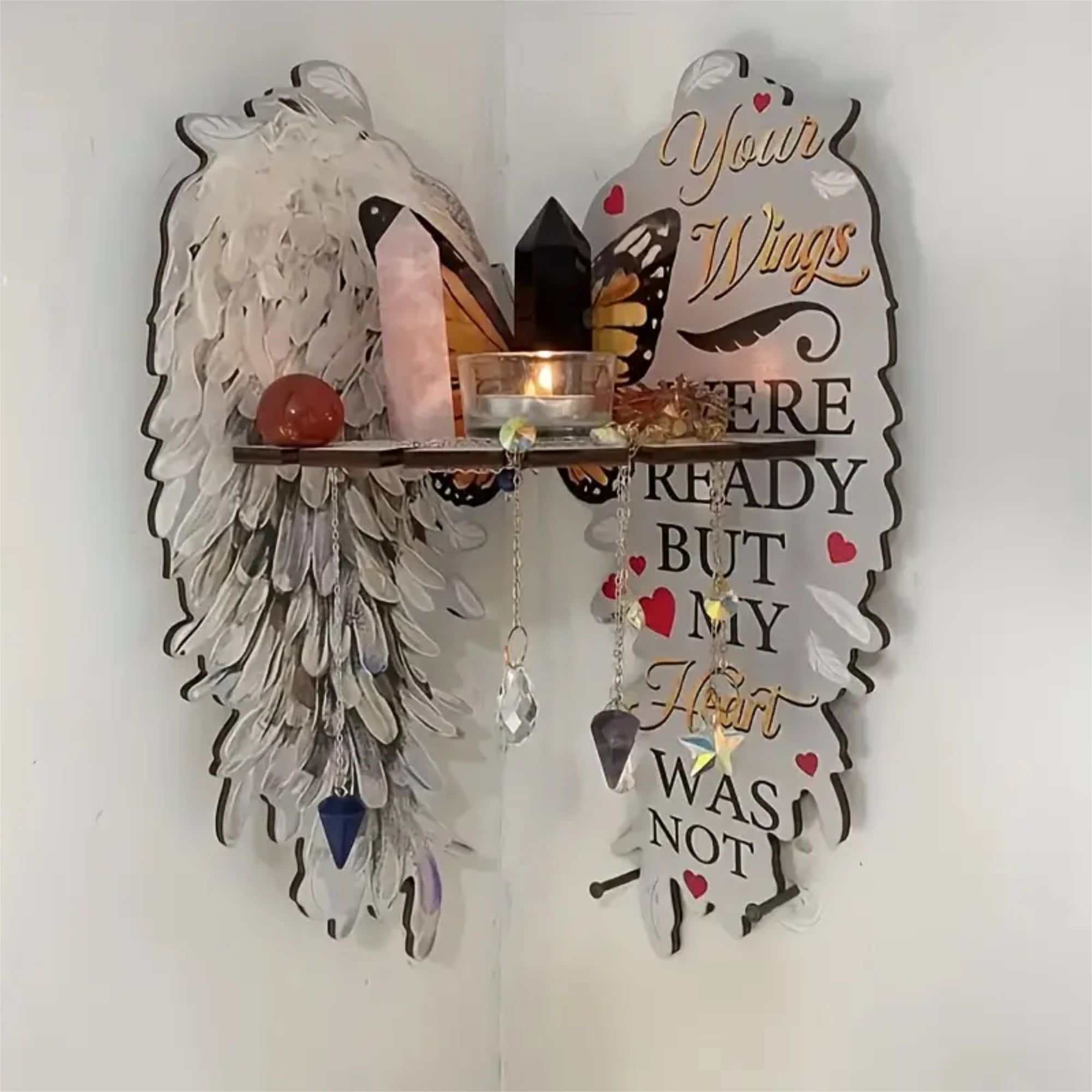 Awevudst Wall Mounted Corner Shelf Angel Wings Wooden Floating Corner ...