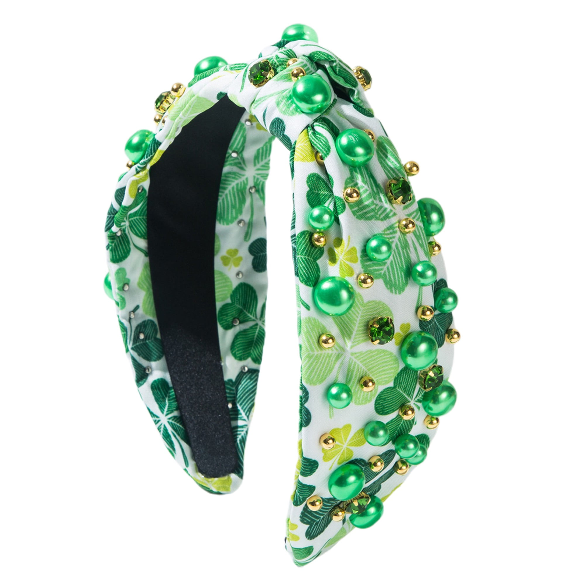 Awevudst Women Holiday Headband, Rhinestones Pearls Shamrock Wide Hair ...