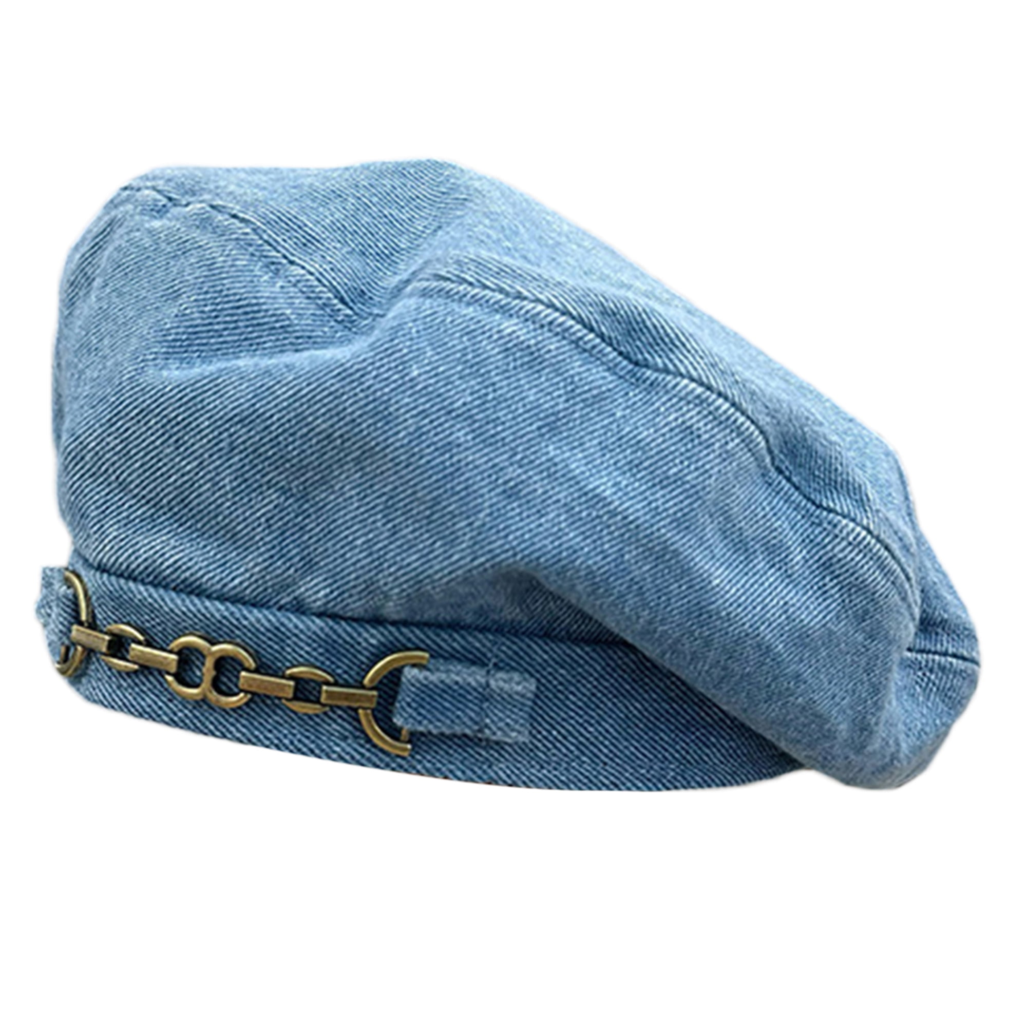Awevudst Women's Denim Beret Hat French Artist Hat Metal Chain Painter ...