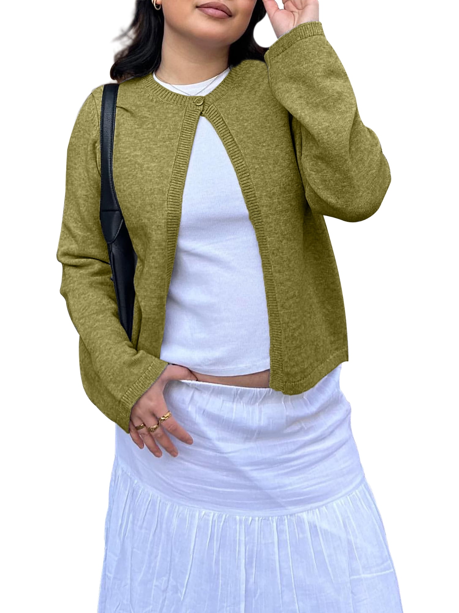 Awevudst Women's Fall Knit Cardigan Solid Long Sleeve One Button ...