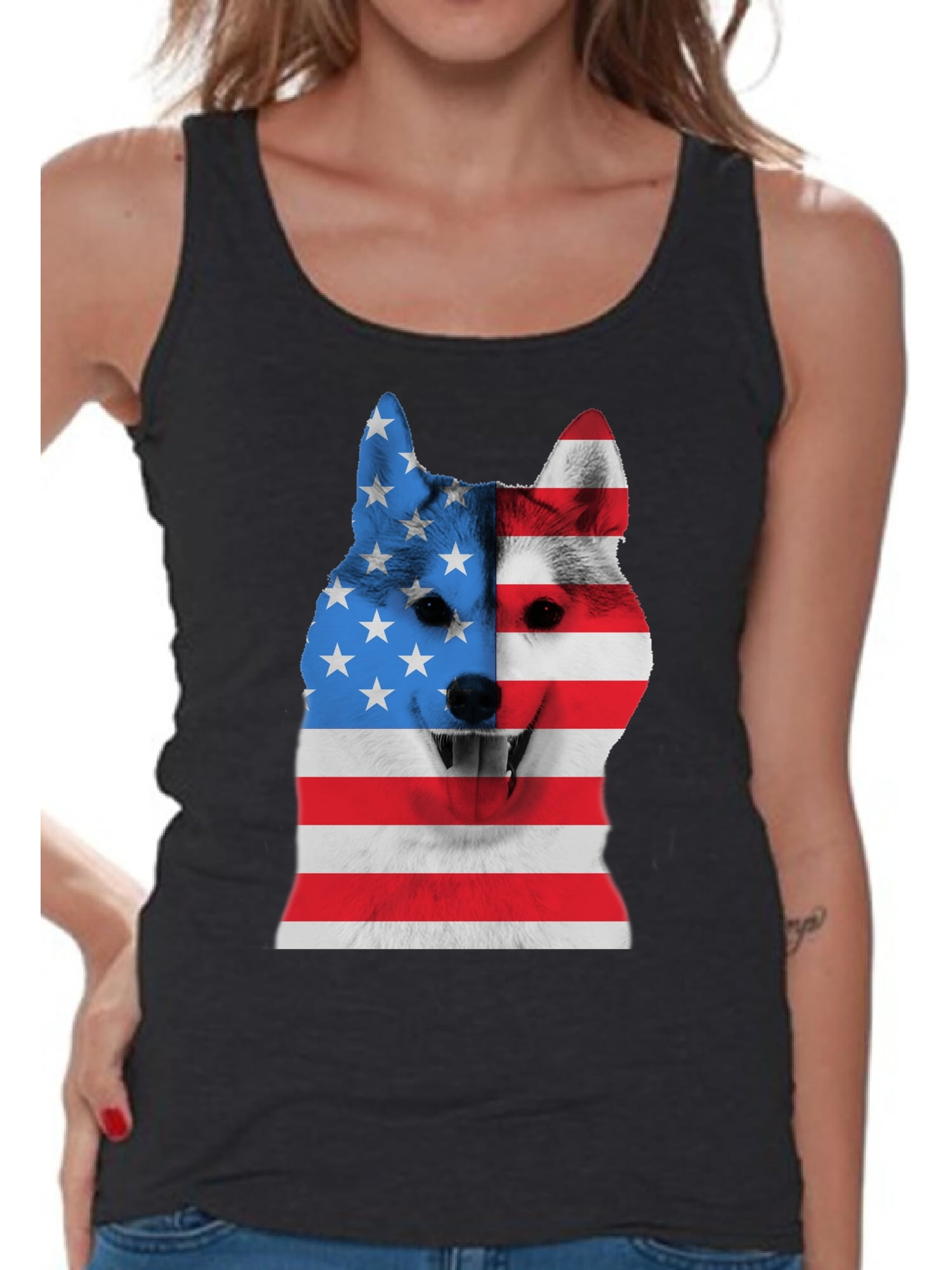 Awkward Styles American Flag Husky Dog Tank Tops for Women American ...