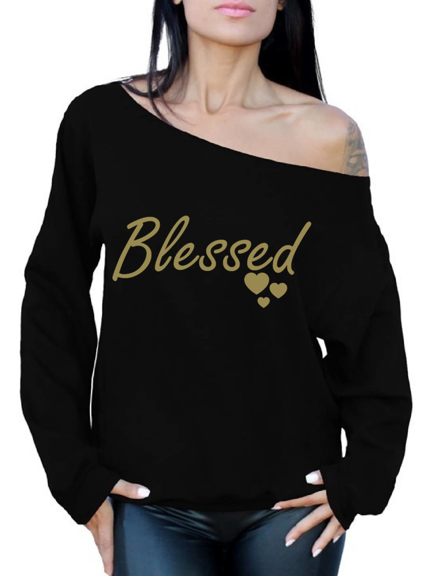 Awkward Styles Blessed Christmas Sweatshirt Off the Shoulder Sweatshirt ...