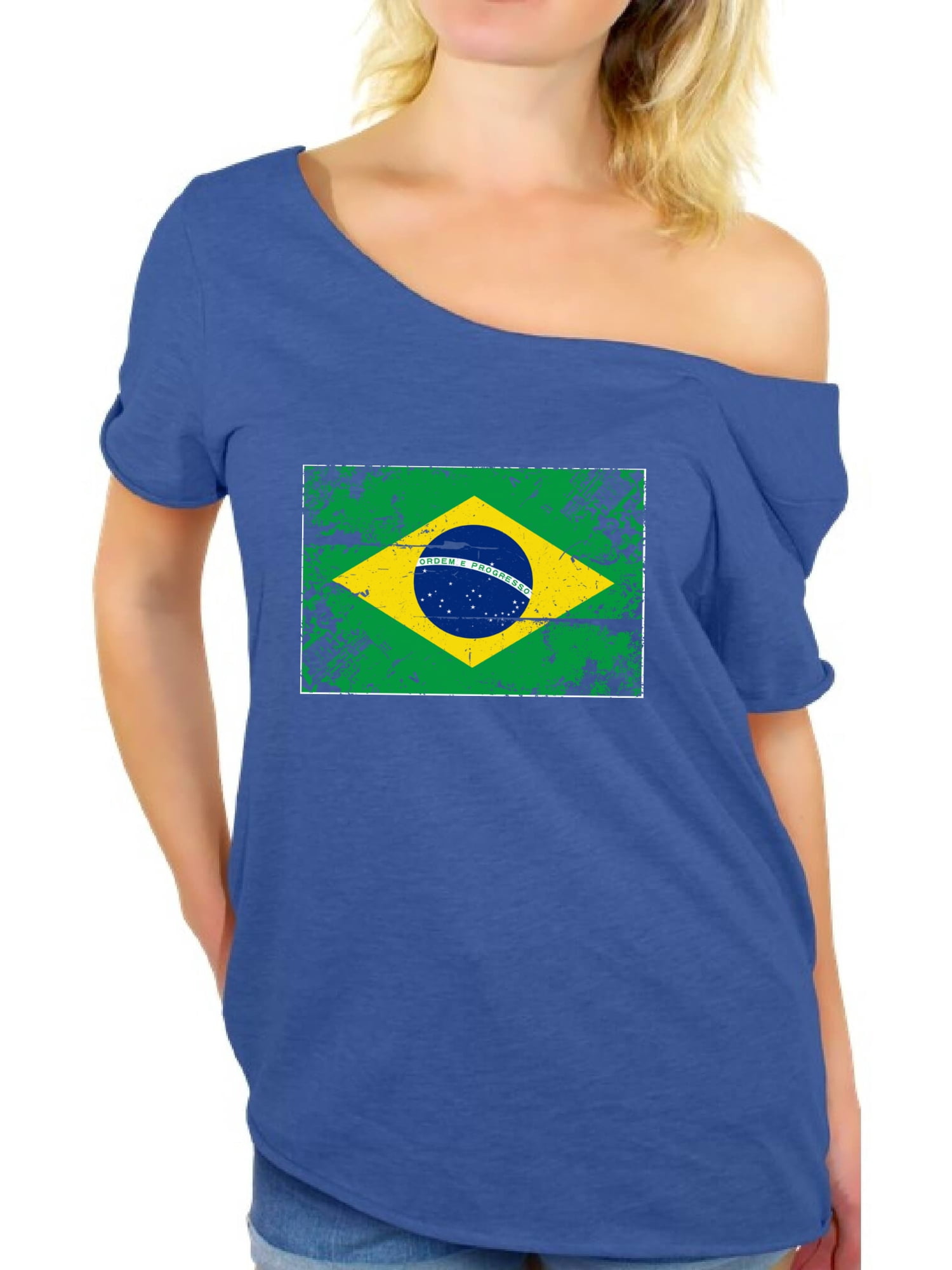 Awkward Styles Brazil Flag Off Shoulder Shirt Women's Brazil Baggy ...