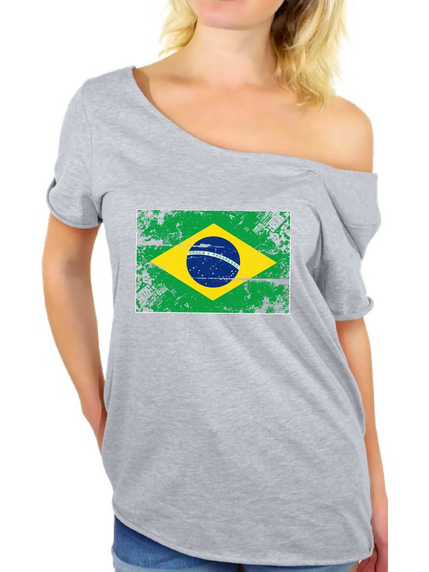 Awkward Styles Brazil Flag Off Shoulder Shirt Women's Brazil Baggy ...