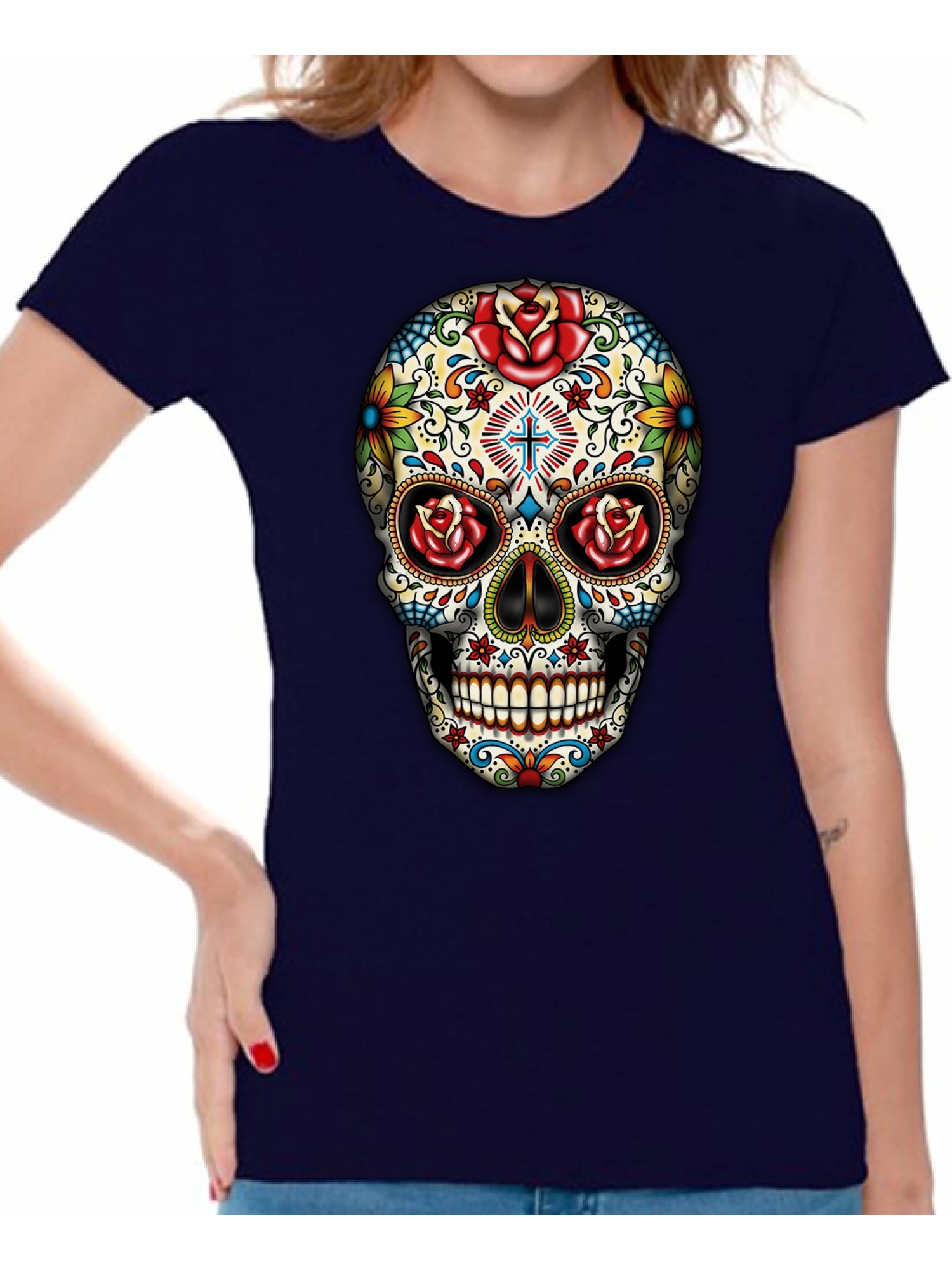 Day Of The Dead Calavera Skull Colorful Trippy | Womens Pop Culture ...