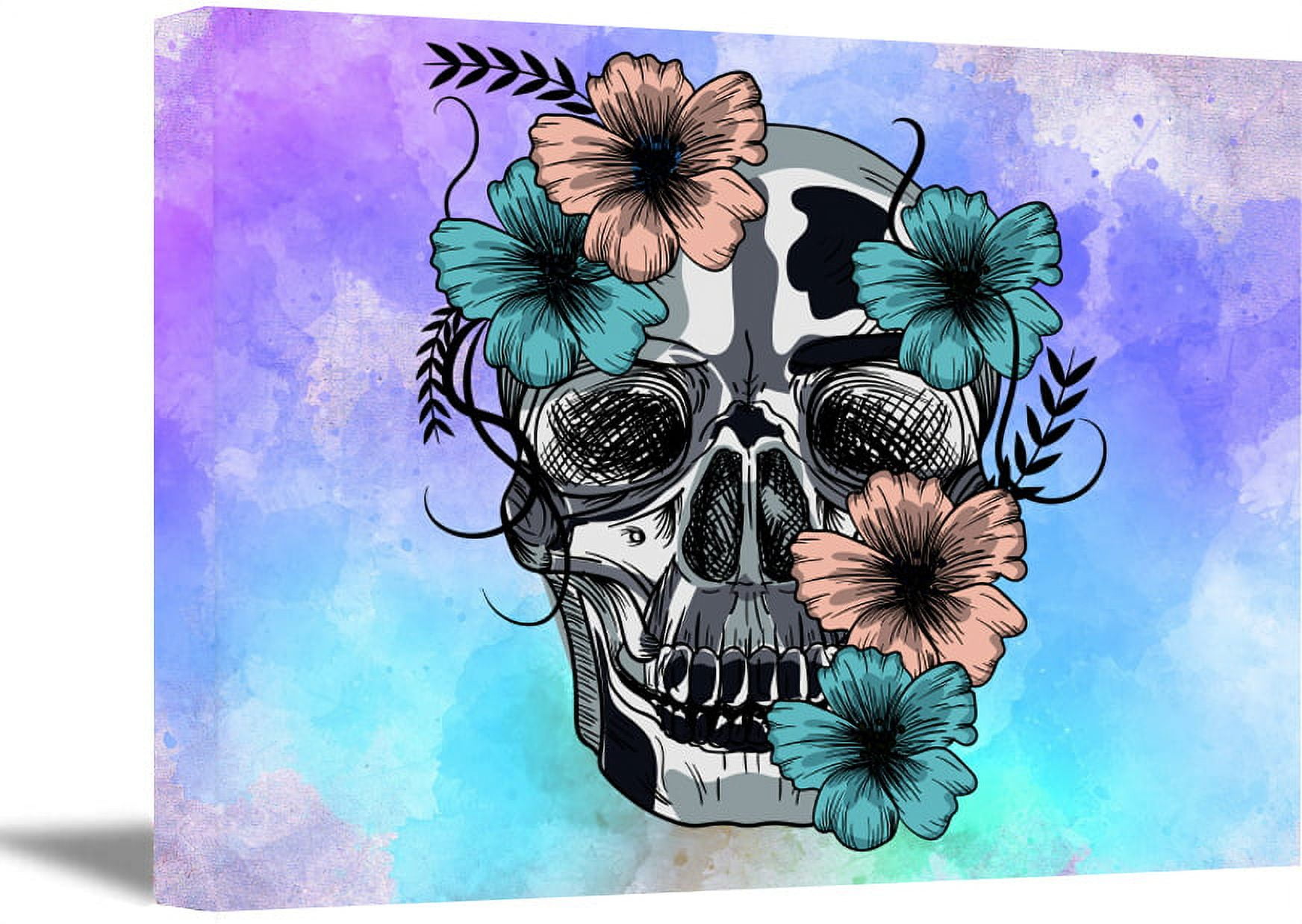 Awkward Styles Cool Skull Wall Decor Skull with Flowers Wall Art Skull ...