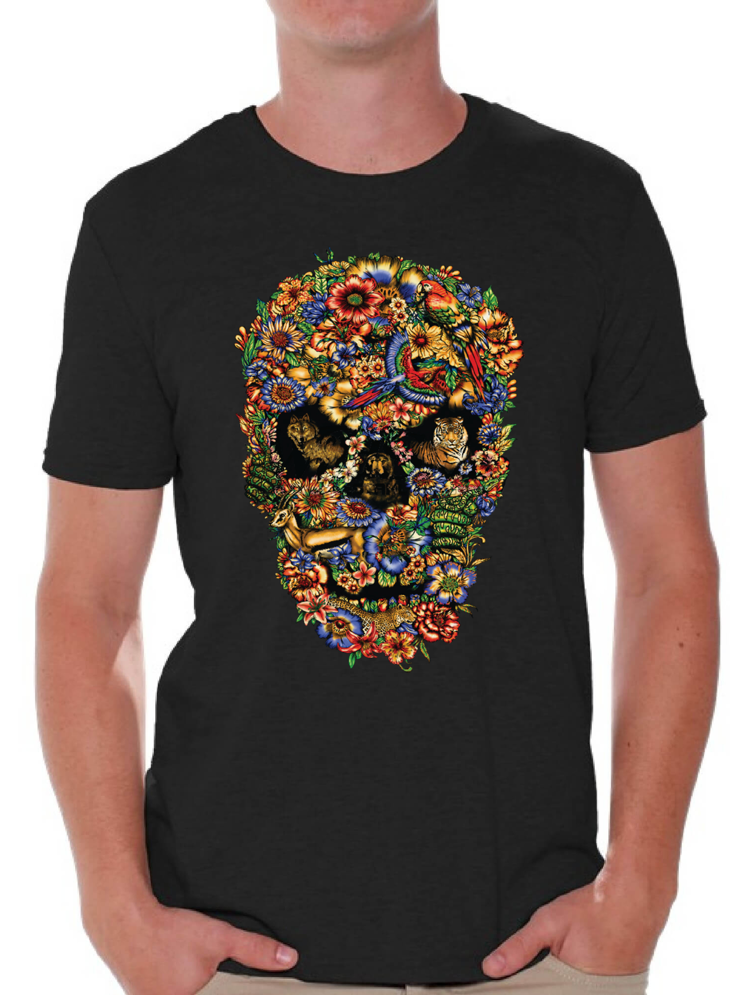 Awkward Styles Fauna Skull Tshirt for Men Floral Skull Shirt Sugar ...