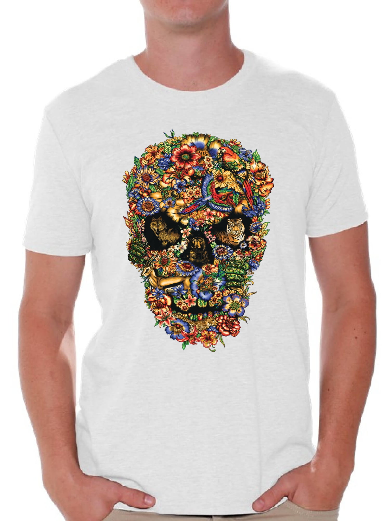 Awkward Styles Fauna Skull Tshirt for Men Floral Skull Shirt Sugar ...