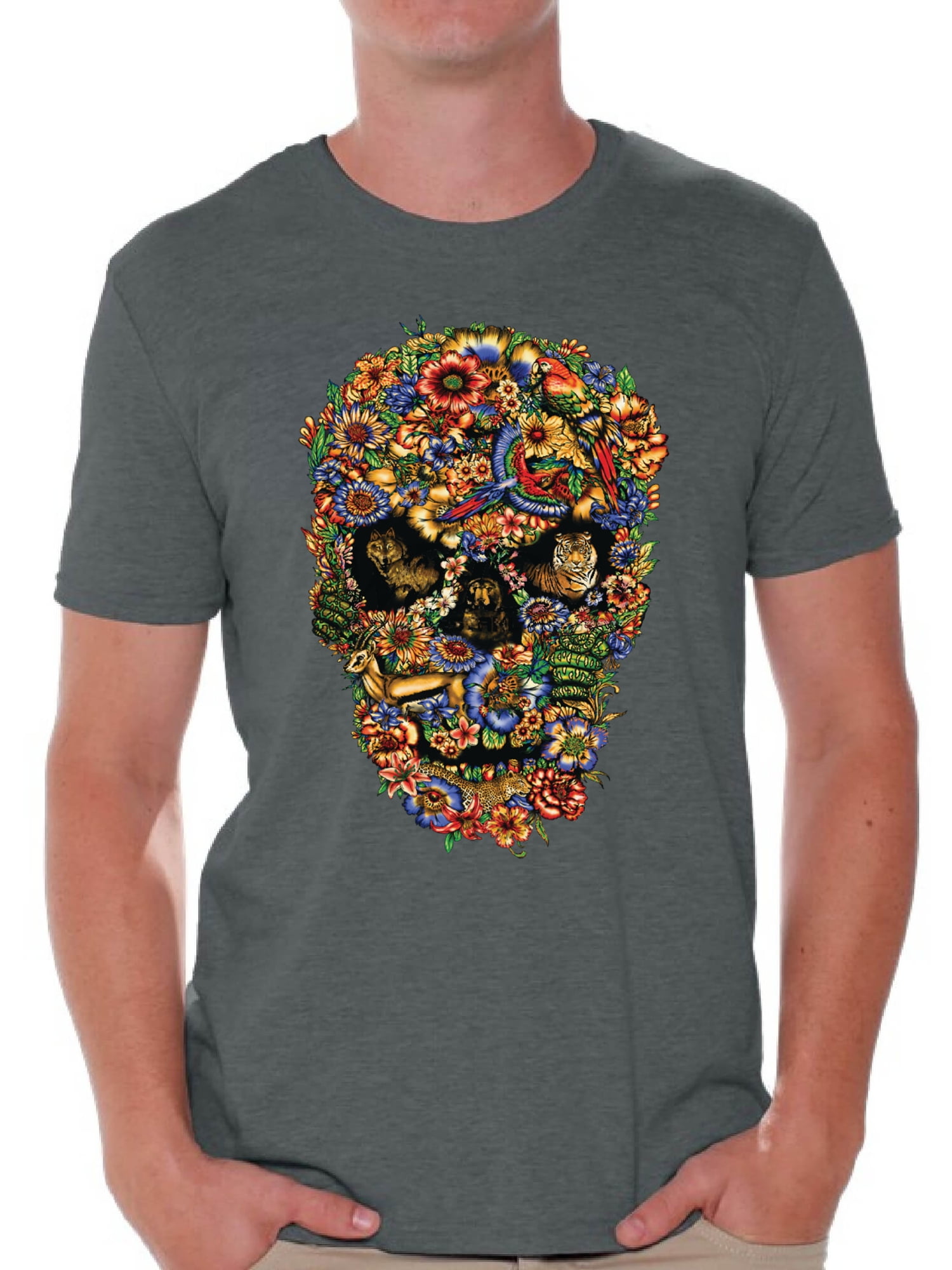 Awkward Styles Fauna Skull Tshirt for Men Floral Skull Shirt Sugar ...