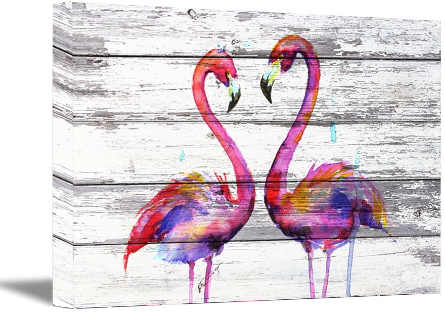 Awkward Styles Flamingo Love Wooden Canvas Art Colorful Flamingos Wall ...