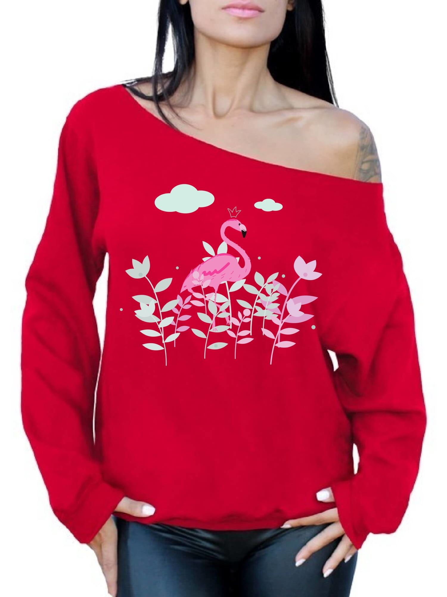 Awkward Styles Foliage Flamingo Ladies Off Shoulder Sweater Summer ...