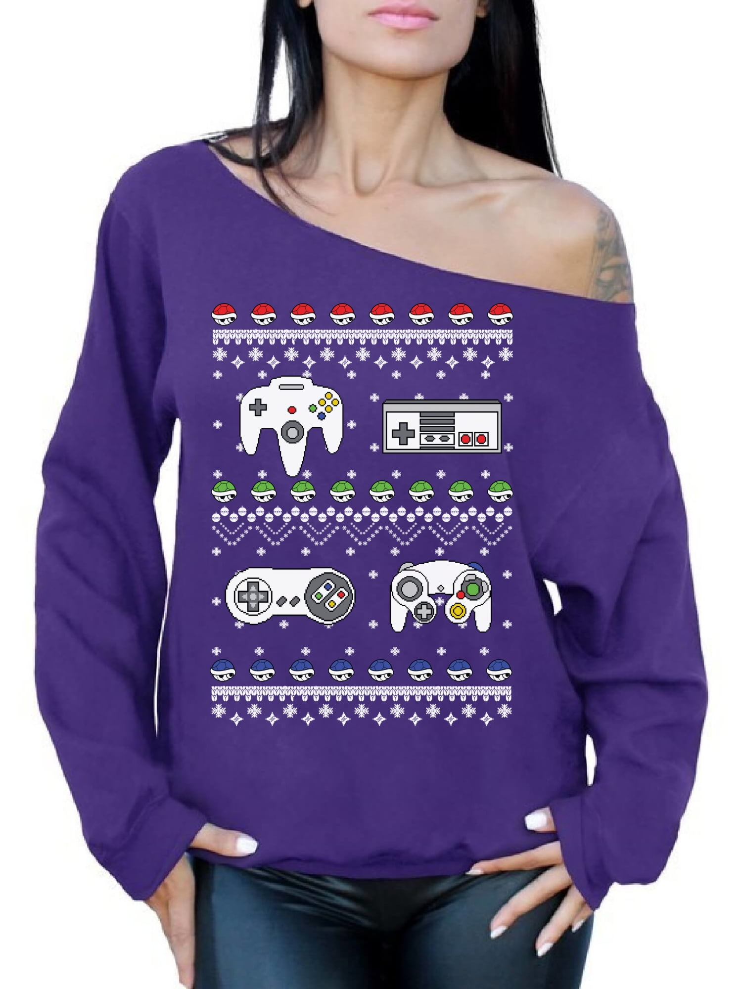 Awkward Styles Gamer Christmas Off The Shoulder Sweatshirt Retro Gamer ...