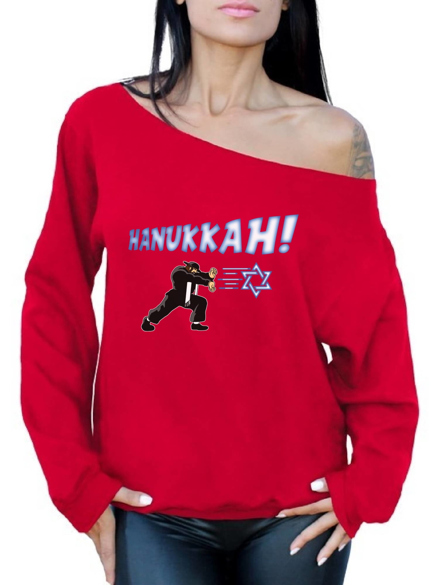 Awkward Styles Hanukkah Off The Shoulder Sweatshirt Happy Hanukkah ...