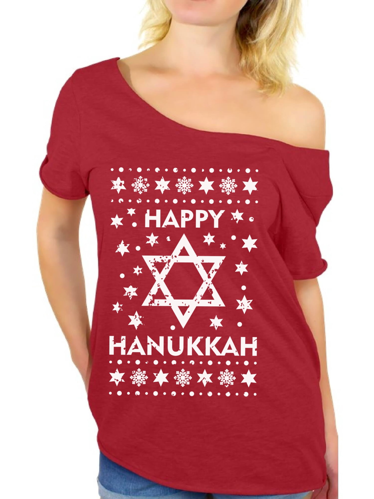 Awkward Styles Happy Hanukkah Off The Shoulder Shirt for Women Gifts ...
