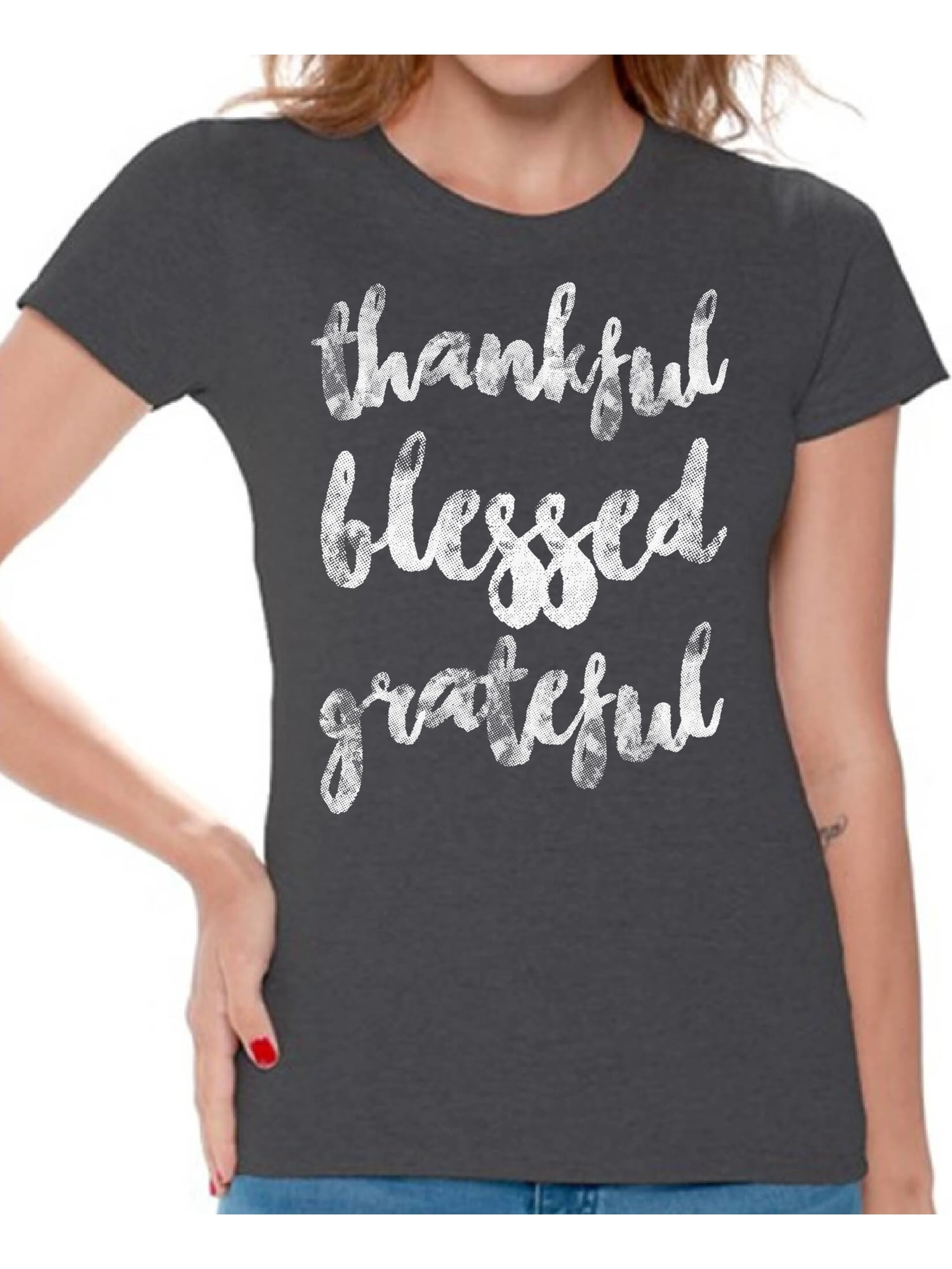 Awkward Styles Happy Thanksgiving T-Shirt Thankful Blessed Grateful ...