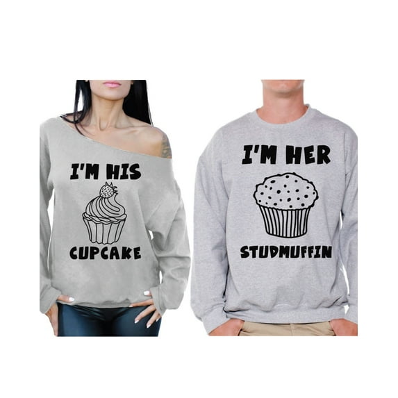 Awkward Styles I'm His Cupcake Off the Shoulder Sweatshirt I'm Her ...