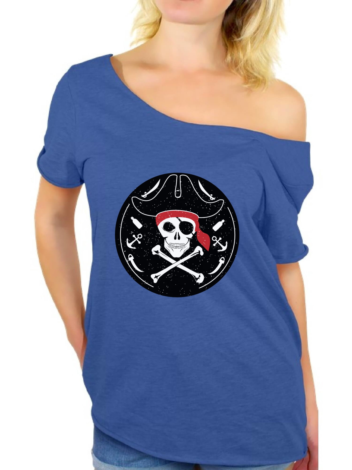 Awkward Styles Jolly Roger Off Shoulder Shirt for Women Pirate Skull ...