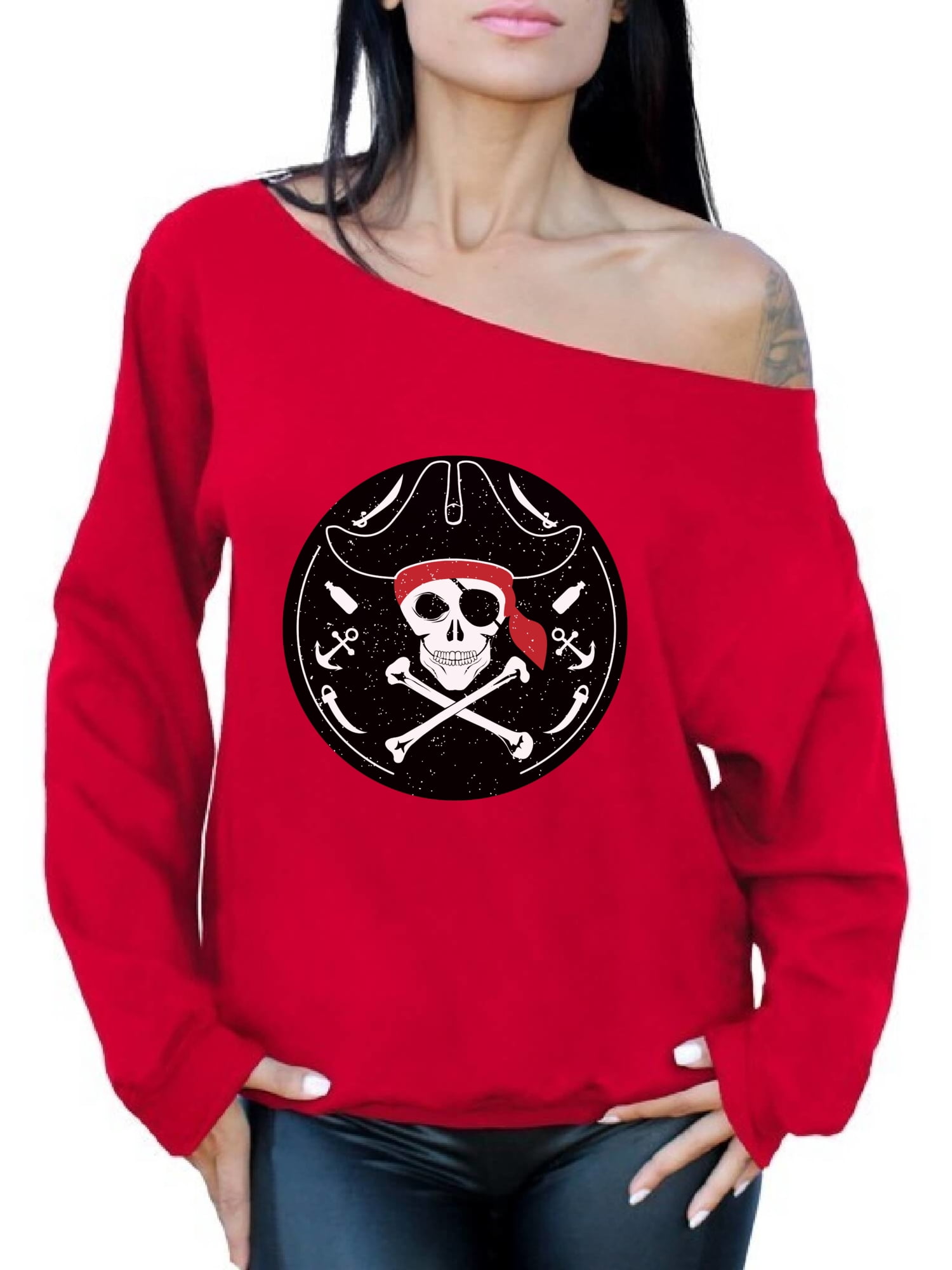 Awkward Styles Jolly Roger Off Shoulder Sweatshirt for Women Pirate ...