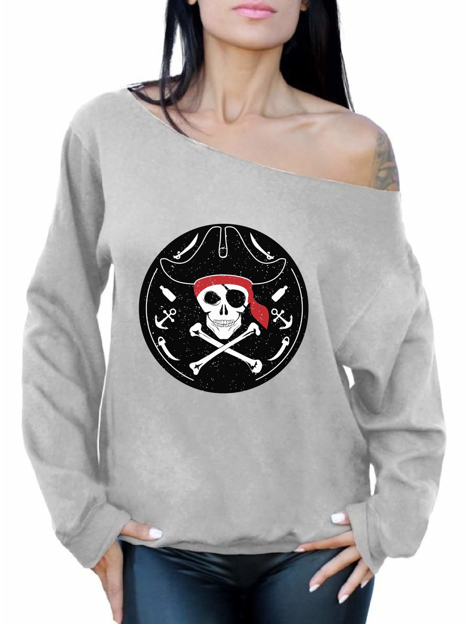 Awkward Styles Jolly Roger Off Shoulder Sweatshirt for Women Pirate ...