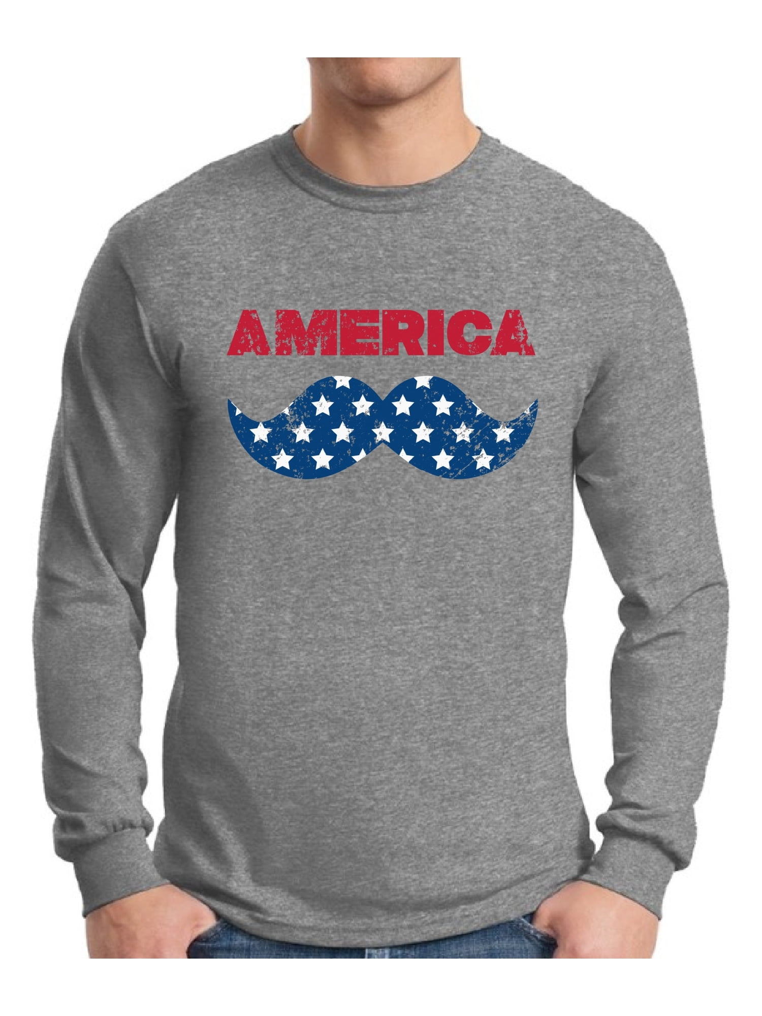 Awkward Styles Men's America Patriotic Mustache Graphic Long Sleeve T ...