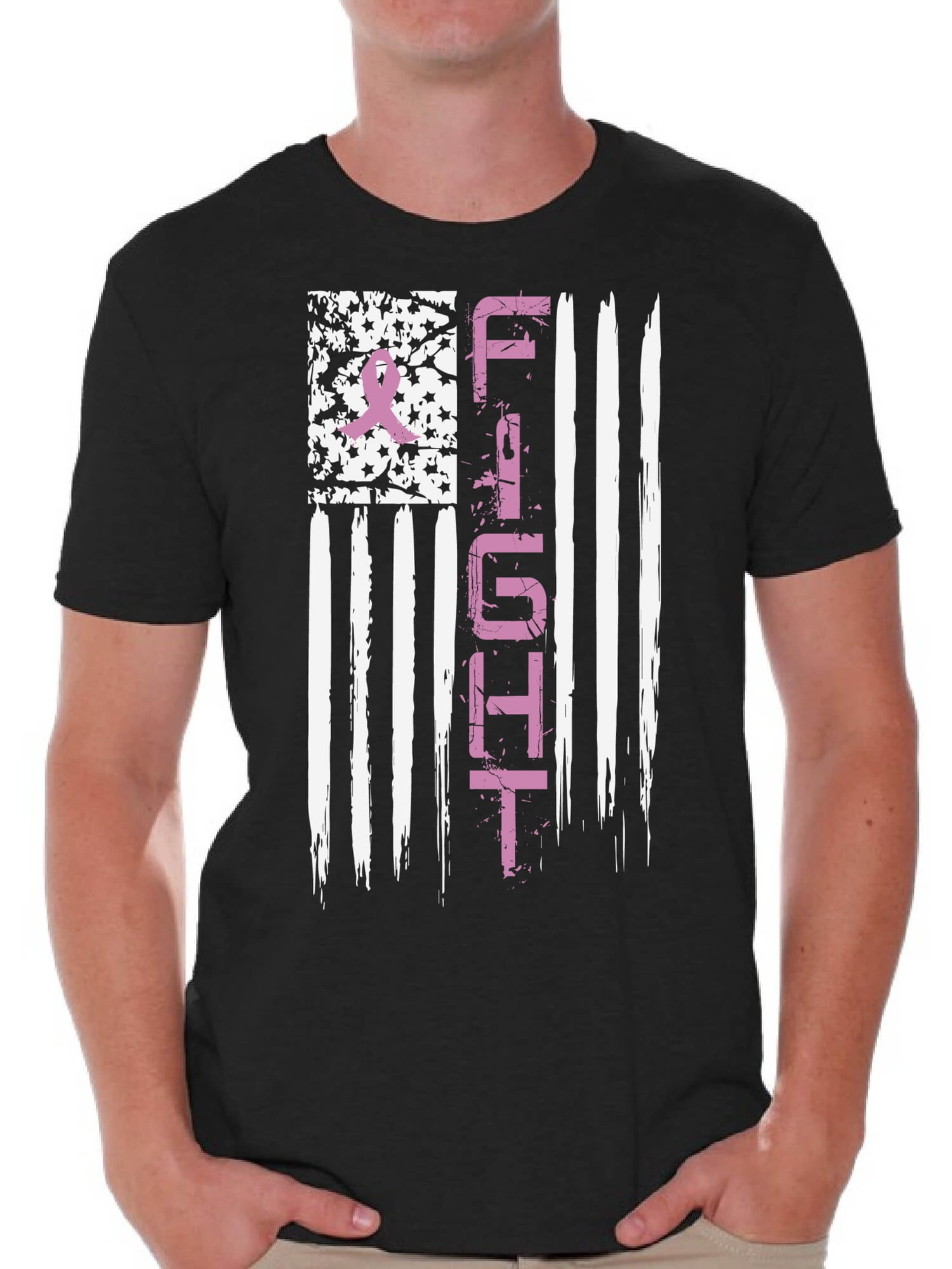 Awkward Styles Men's Breast Cancer American Flag Distressed Graphic T ...