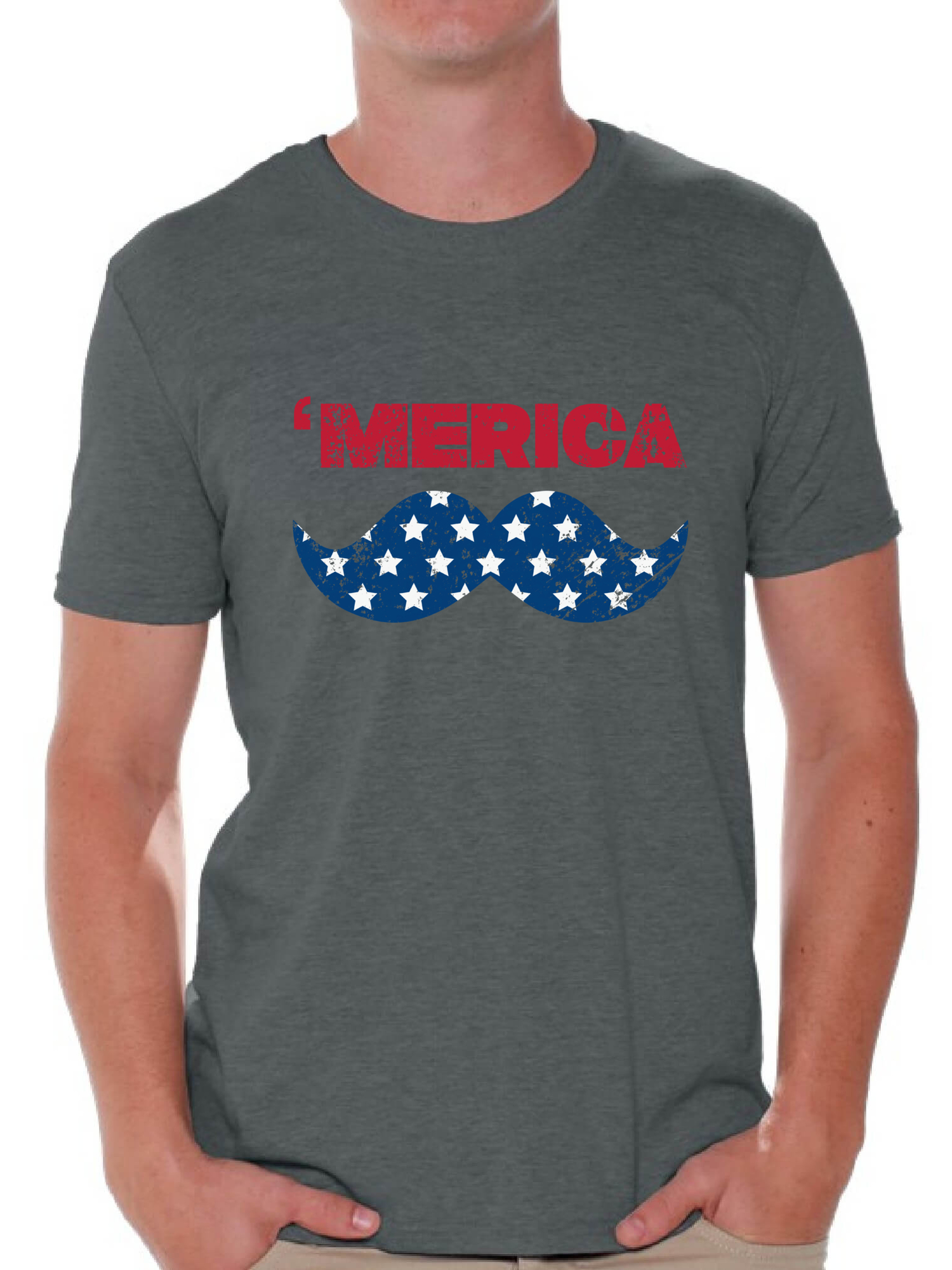 Awkward Styles Men's Merica Graphic T-shirt Tops USA Flag Mustache ...