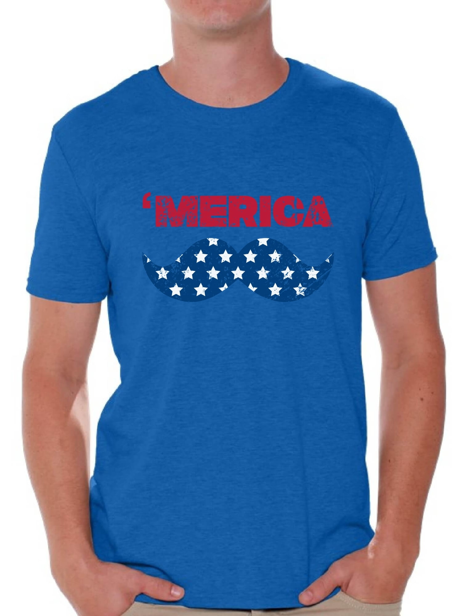 Awkward Styles Men's Merica Graphic T-shirt Tops USA Flag Mustache ...