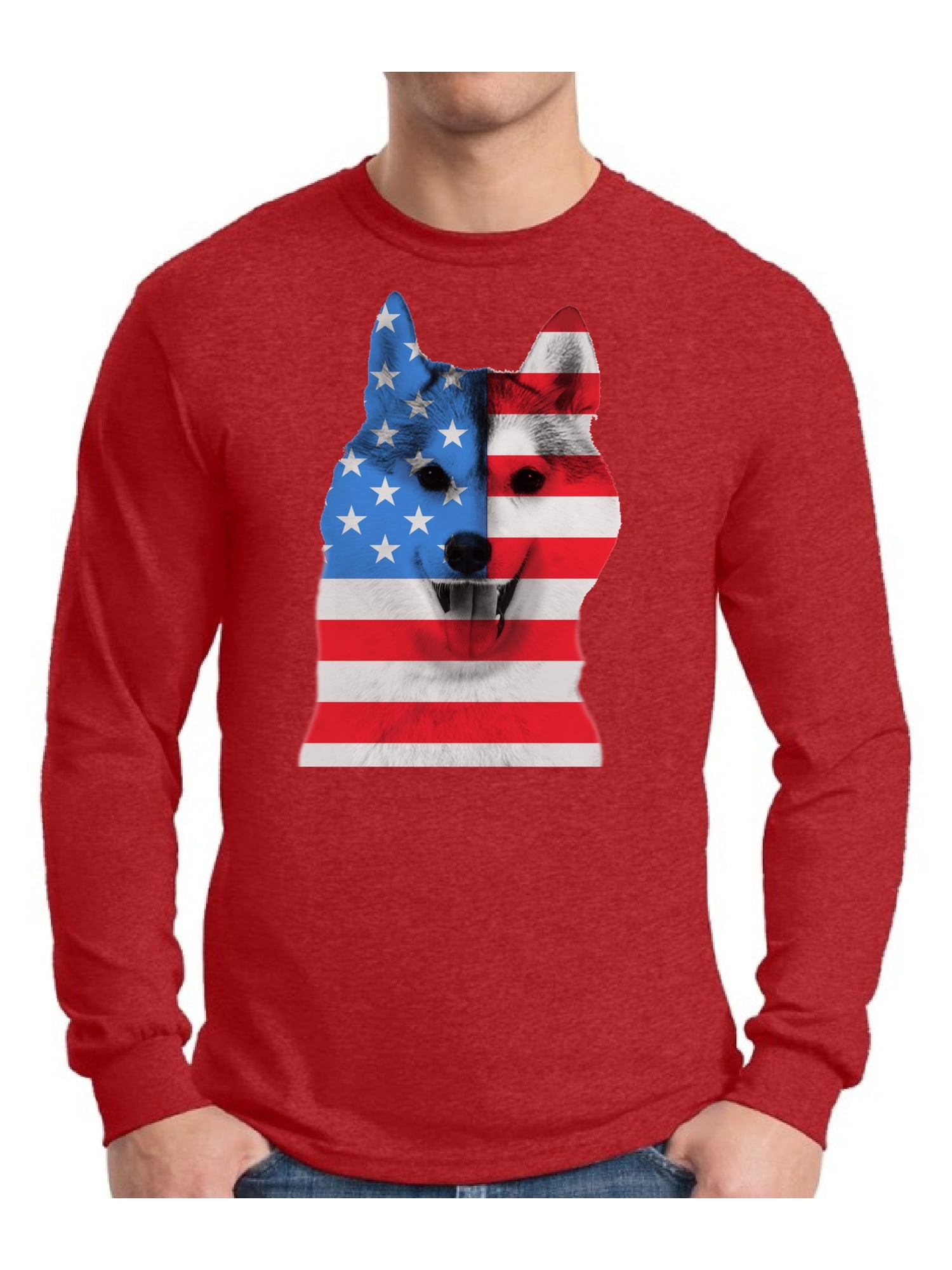 Awkward Styles Men's USA Flag American Husky Dog Lover`s Graphic Long ...