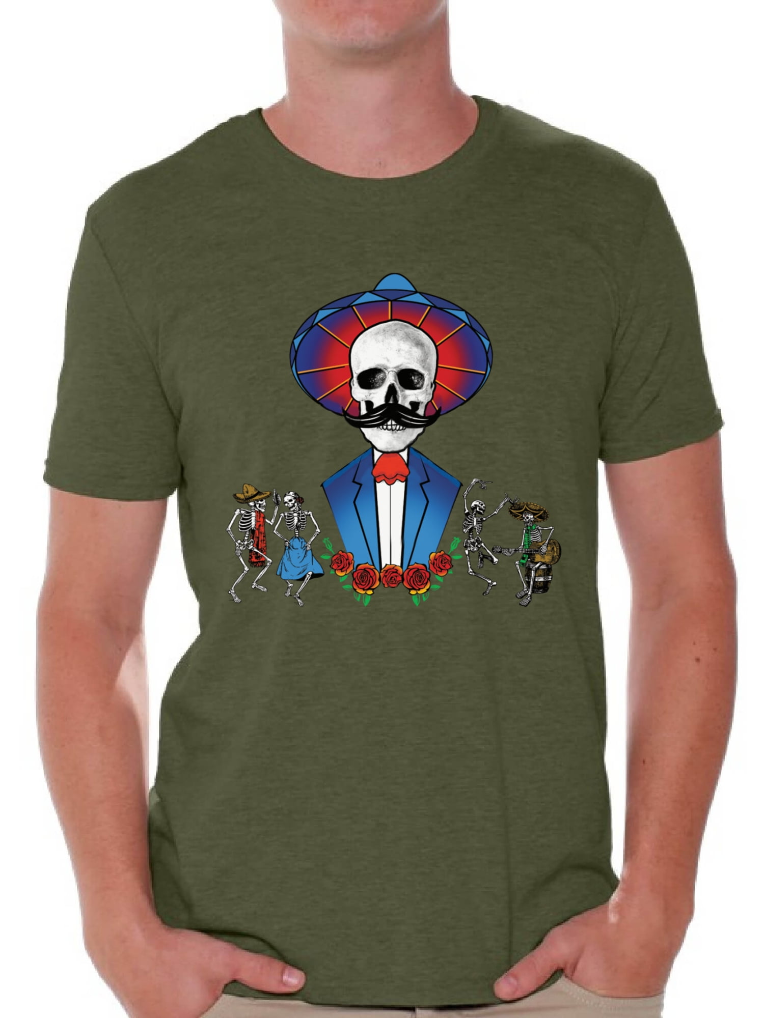 Awkward Styles Mustache Skull Tshirt for Men Sugar Skull Shirts Dia de ...
