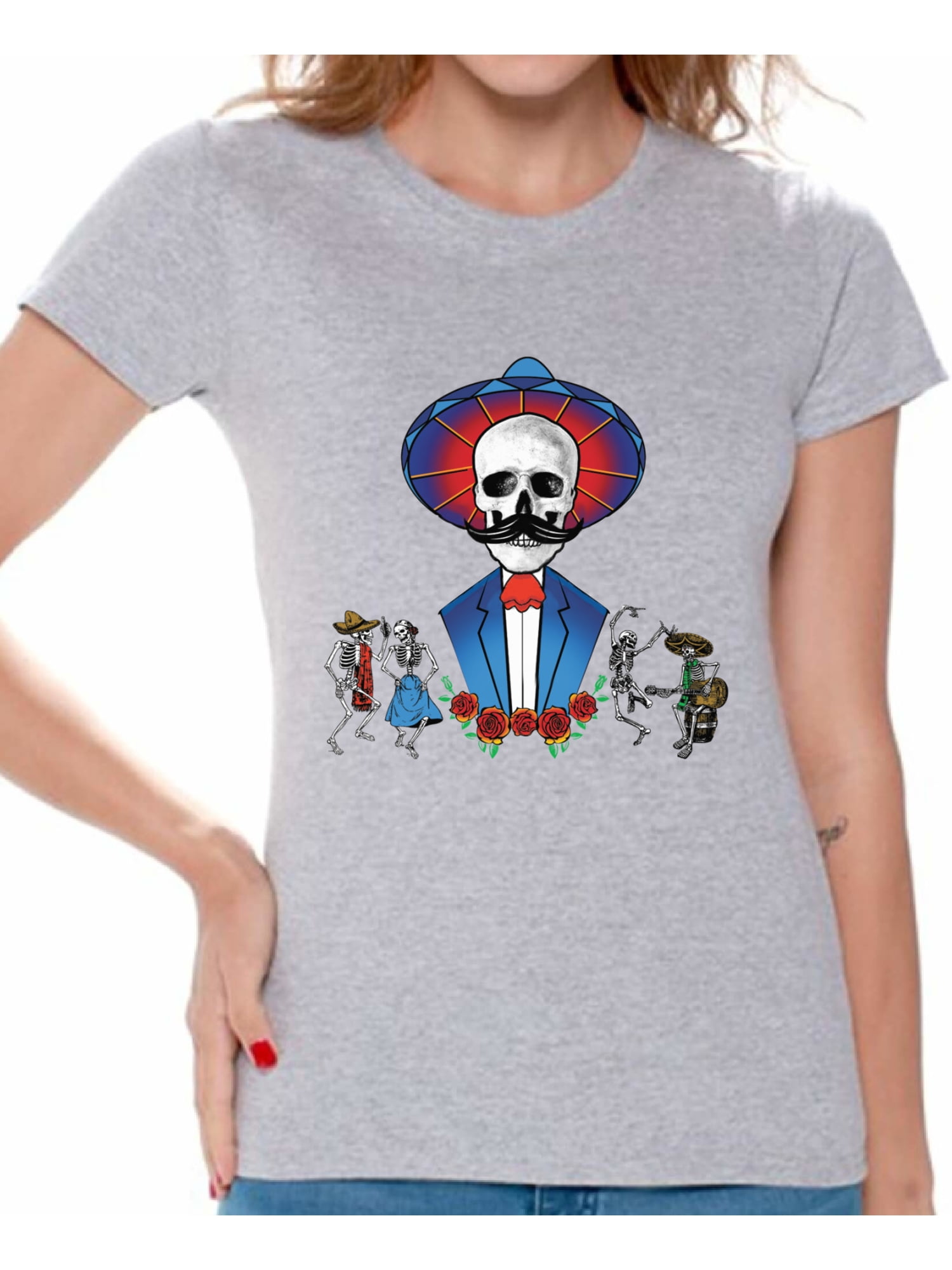 Awkward Styles Mustache Skull Tshirt for Women Sugar Skull Shirts Dia ...