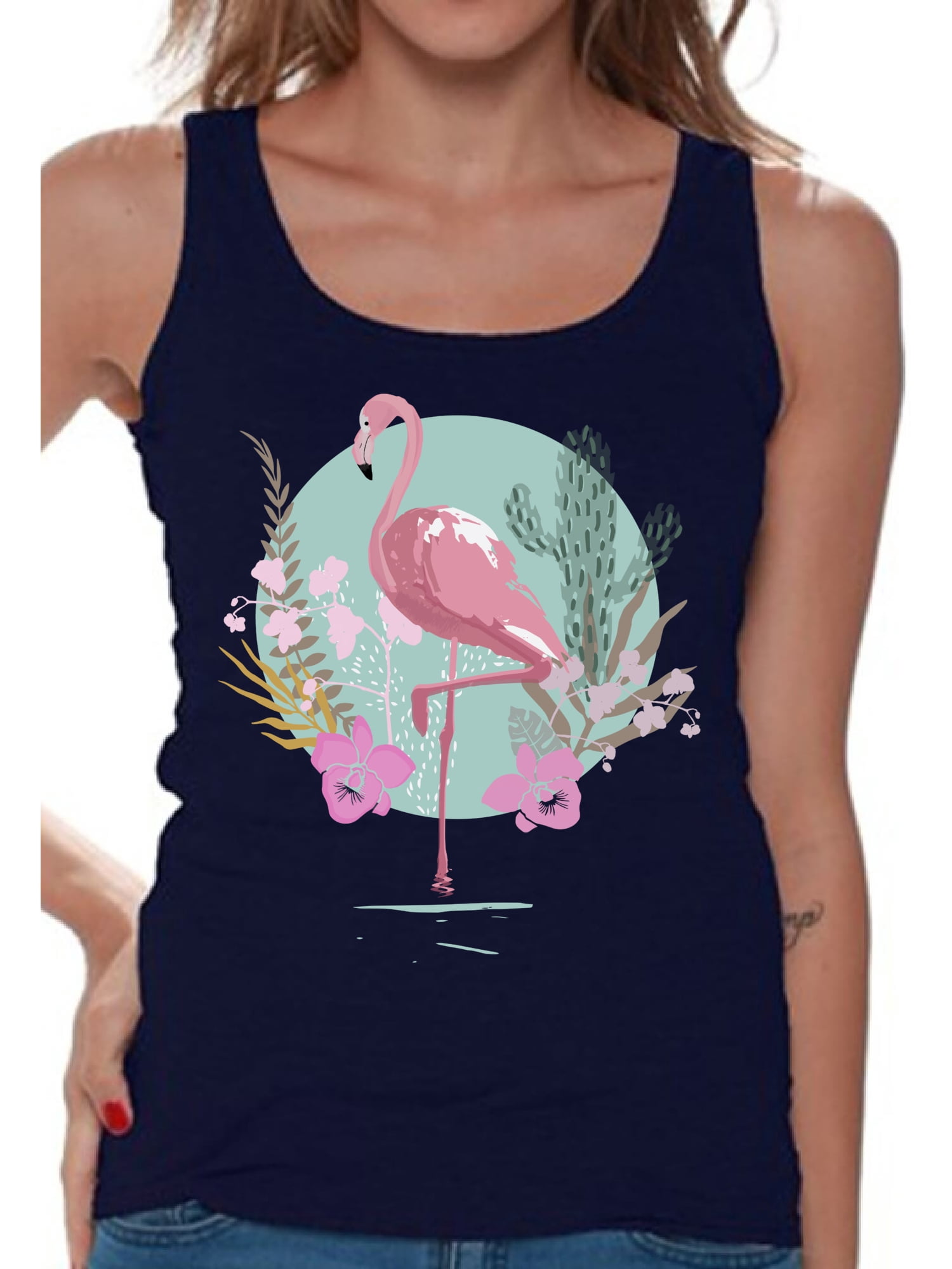 Awkward Styles Pink Floral Flamingo Tank Top T-Shirt for Her Flamingo ...