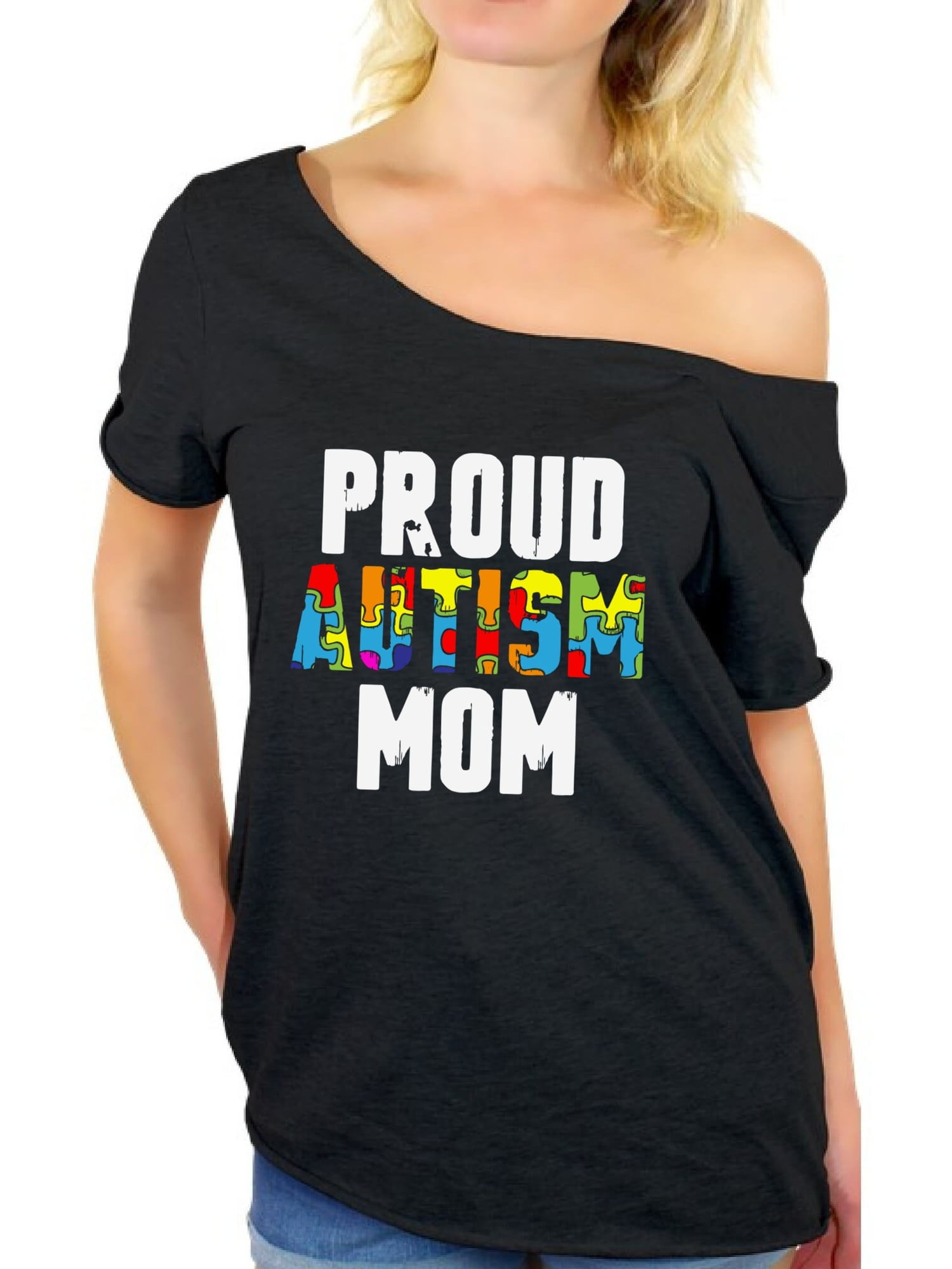 Awkward Styles Proud Autism Mom Off Shoulder T Shirt Autism Awareness