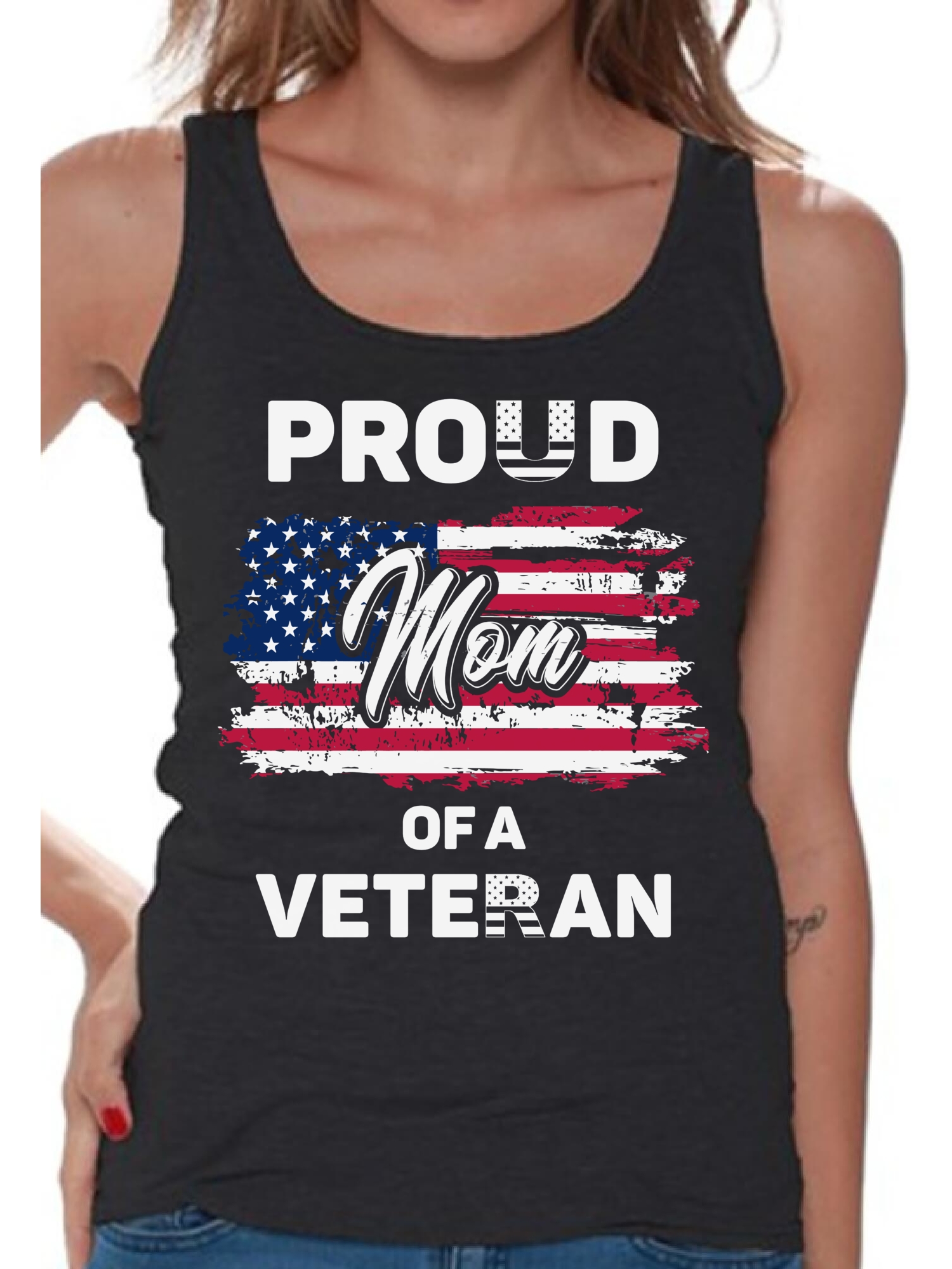 Awkward Styles Proud Mom of a Veteran Tank Top Mom Gifts American Flag ...