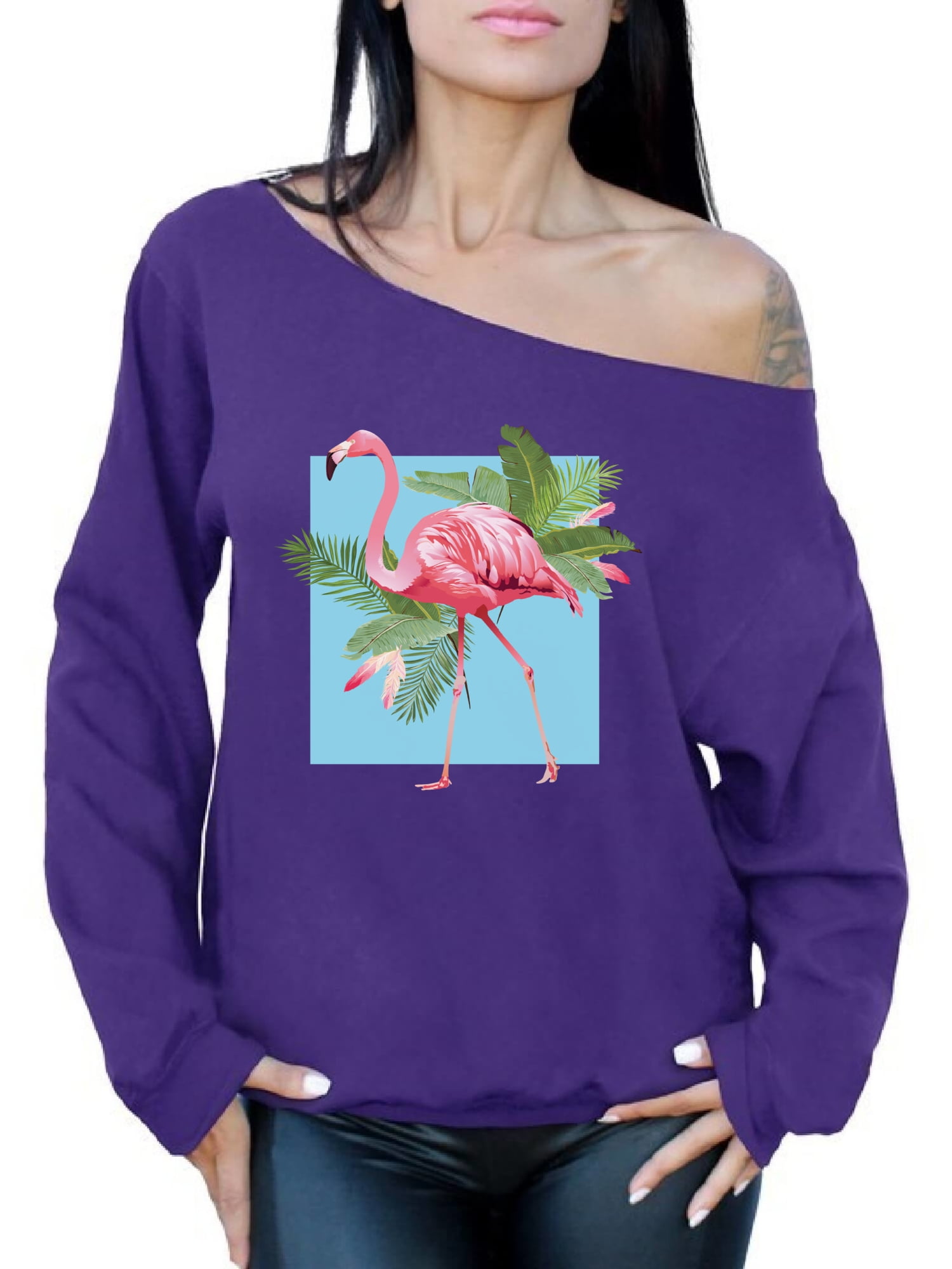 Awkward Styles Punk Flamingo Off Shoulder Sweatshirt Floral Flamingo ...