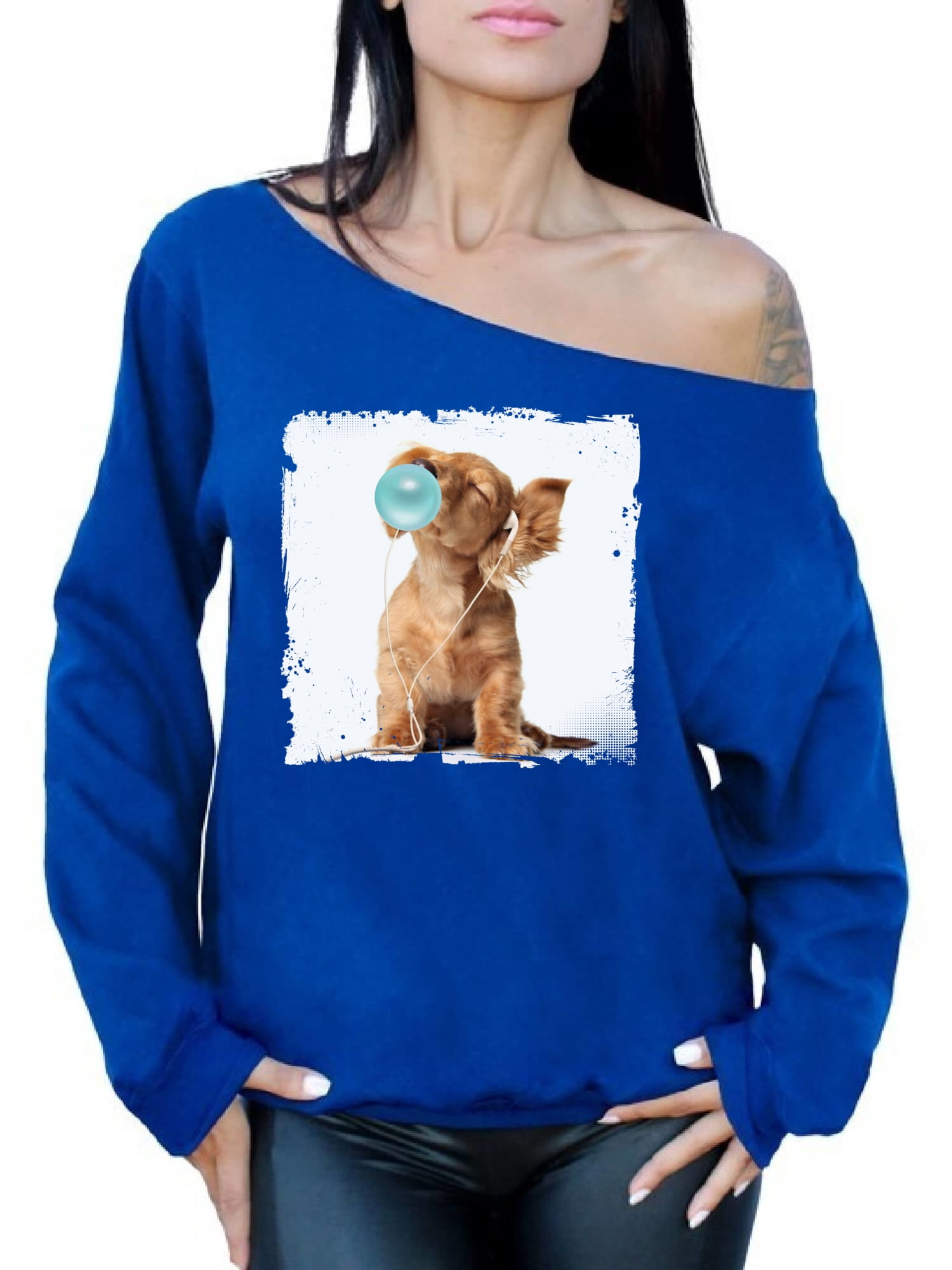 Awkward Styles Puppy Chewing Gum Off The Shoulder Sweatshirt Cute ...